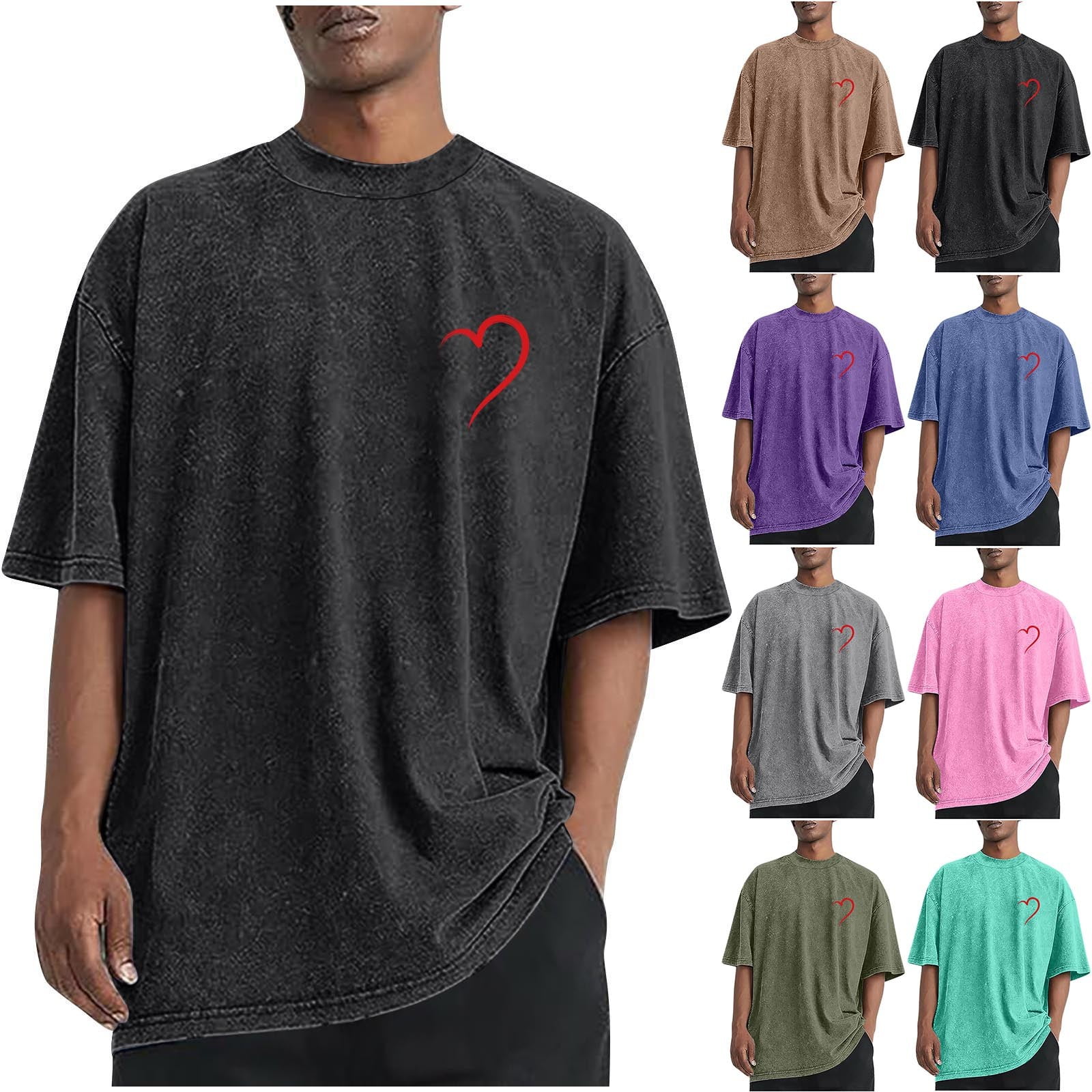 BiZtdJrK Loose Tee Tops for Men Heart Print Short Sleeve Valentines T ...