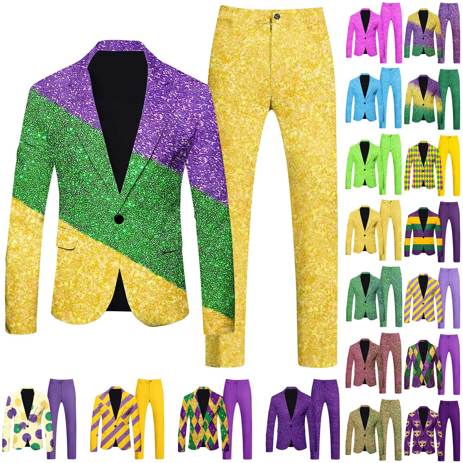 BiZtdJrK Mardi Gras Blazer Sets for Women 70s Shiny Carnival Party ...