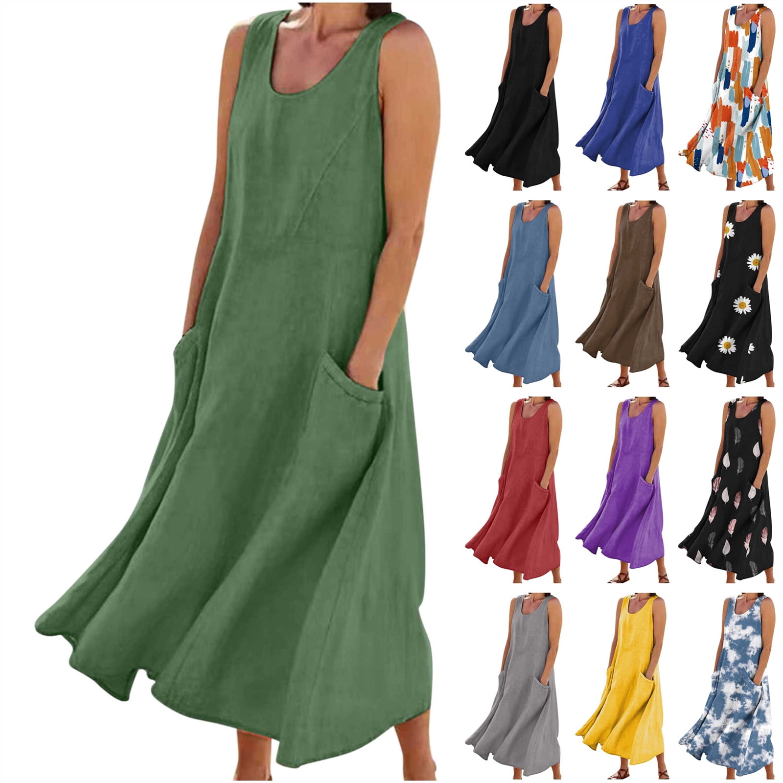 BiZtdJrK Maxi Dresses for Women 2025 Sleeveless Cotton Linen Summer ...