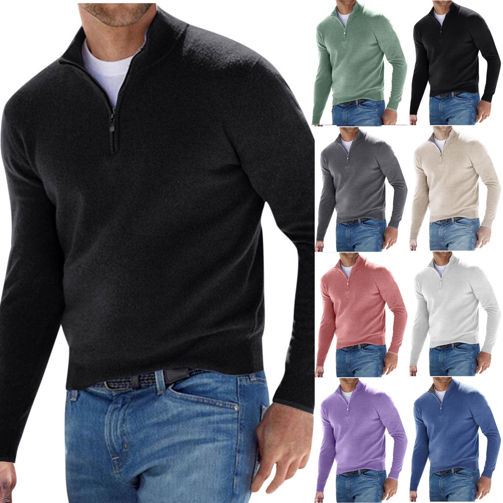 BiZtdJrK Men Big and Tall Fall Sweater Quarter Zip Fashion Casual Knit ...