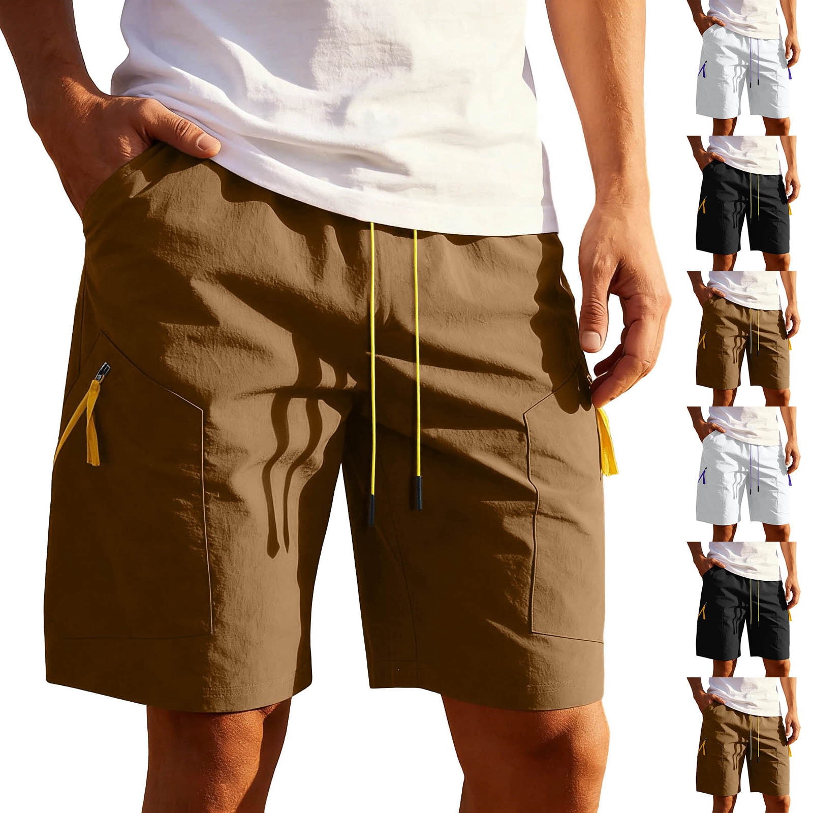 BiZtdJrK Black Men Cargo Shorts Drawstring Elastic Waisted Hiking ...