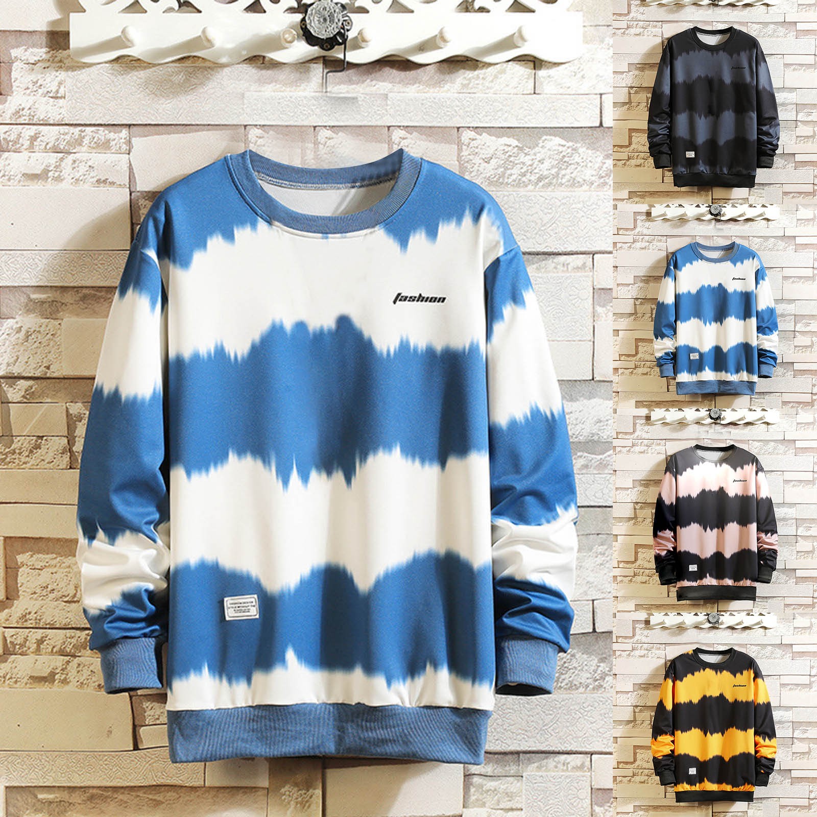 BiZtdJrK Men Color Block Sweatshirts Long Sleeve Round Neck Sweatshirts ...
