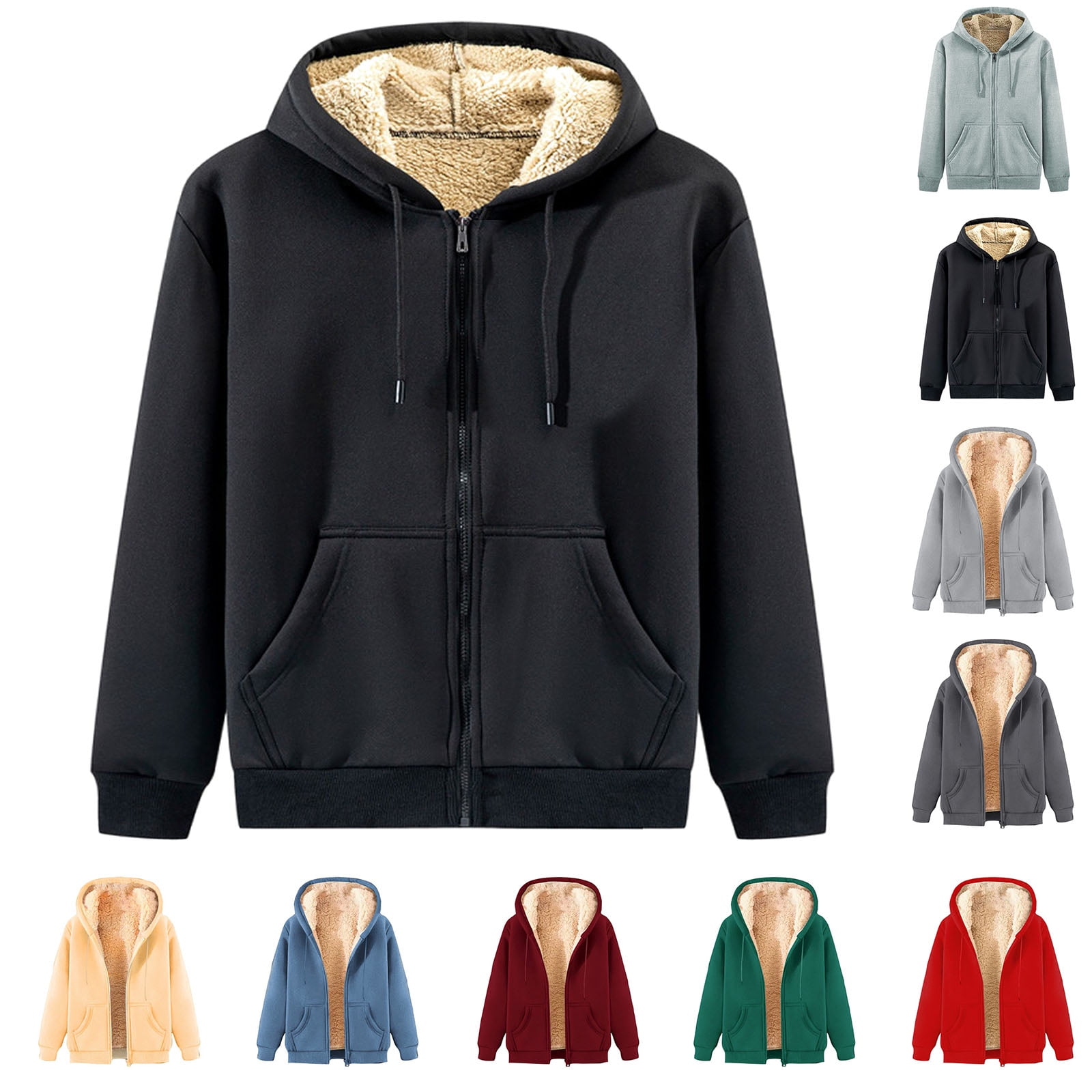 BiZtdJrK Men Comfy Hooded Sweatshirt Jacket Drawstring Zip Up Long ...
