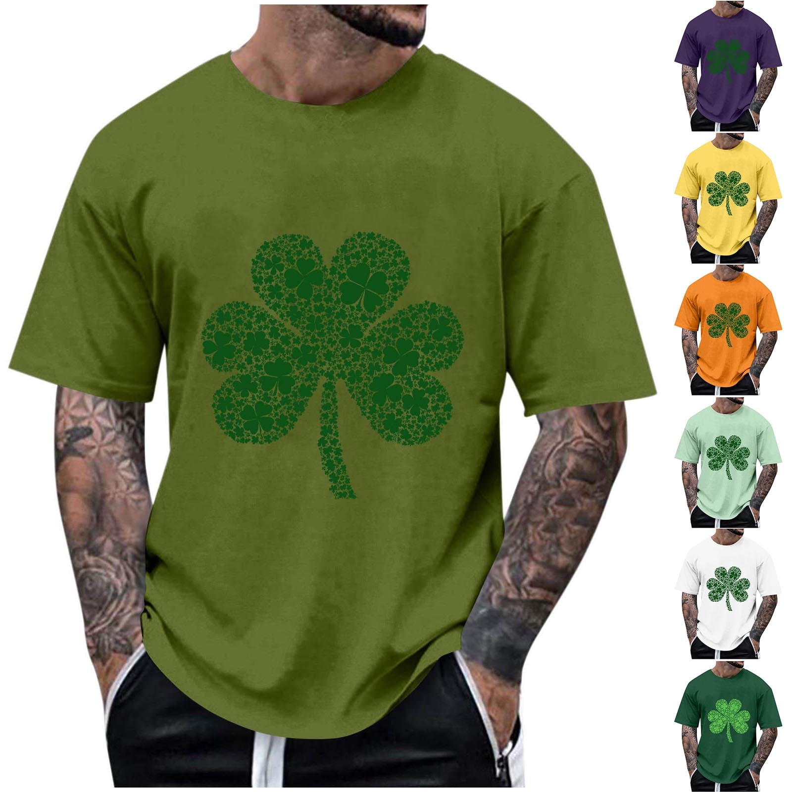 BiZtdJrK Men Holiday T Shirt Luck Clover Graphic Short Sleeve Casual ...