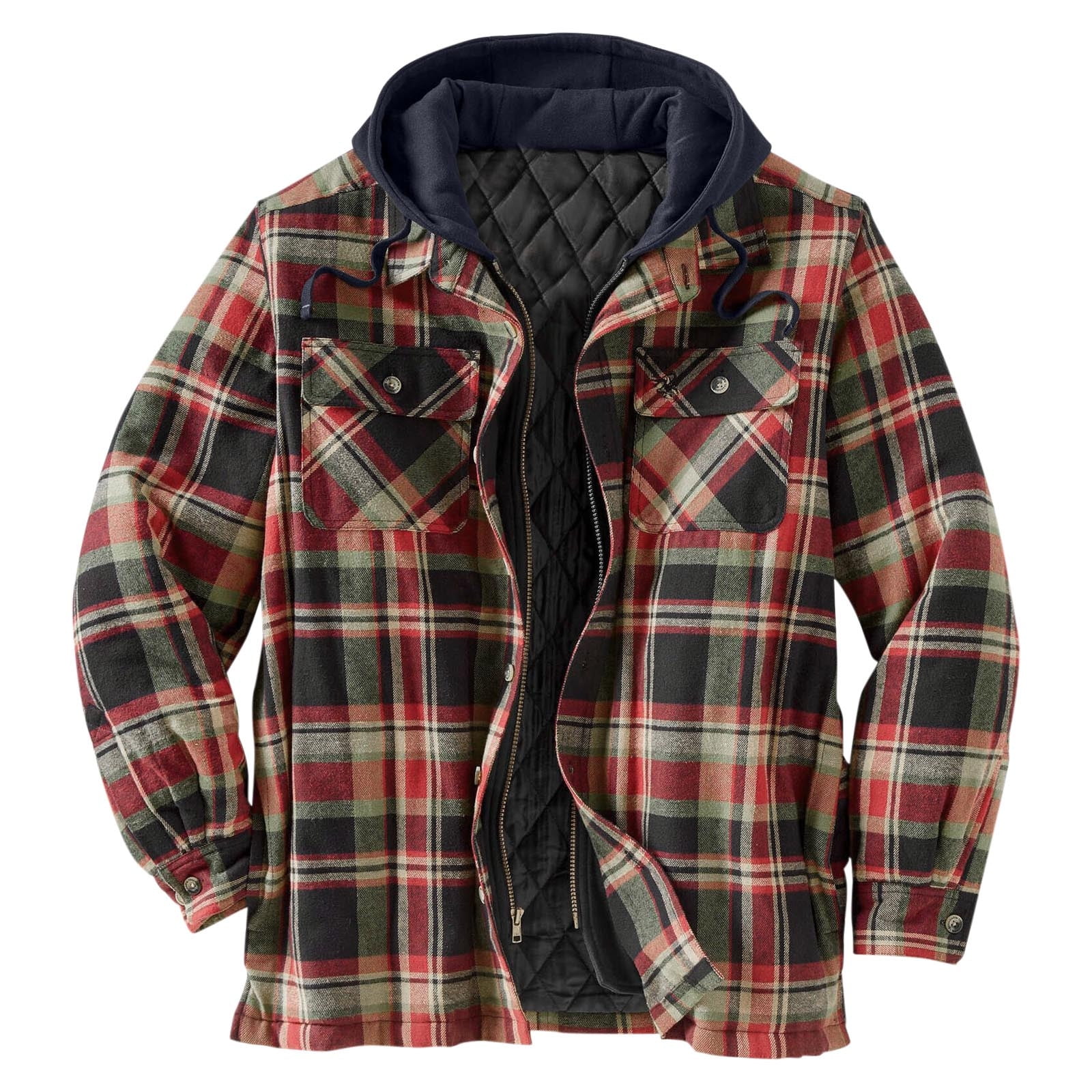 BiZtdJrK Men Hooded Plaid Jacket Quilted Lined Long Sleeve Warm Jackets ...