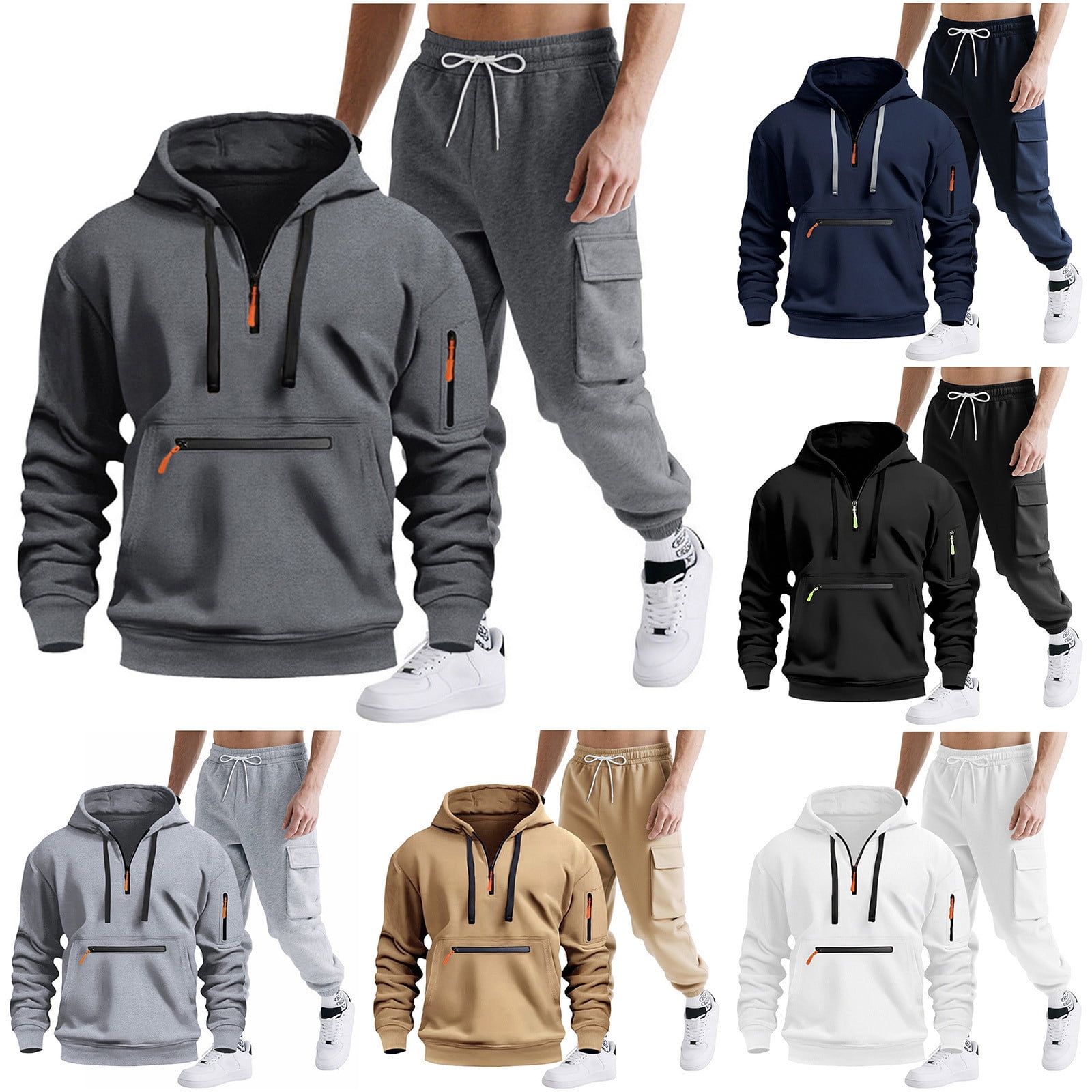 BiZtdJrK Men Jogger Sets 2 Piece Drawstring 1/4 Zip Long Sleeve Hoodie ...