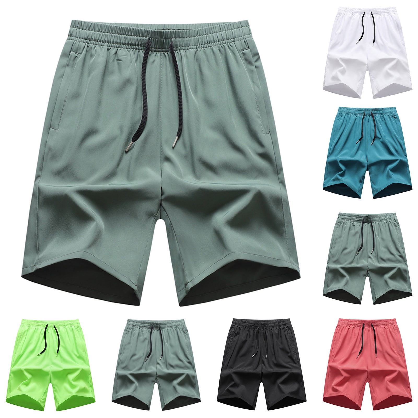 BiZtdJrK Men Running Shorts Solid Drawstring Elastic Waist Athletic ...