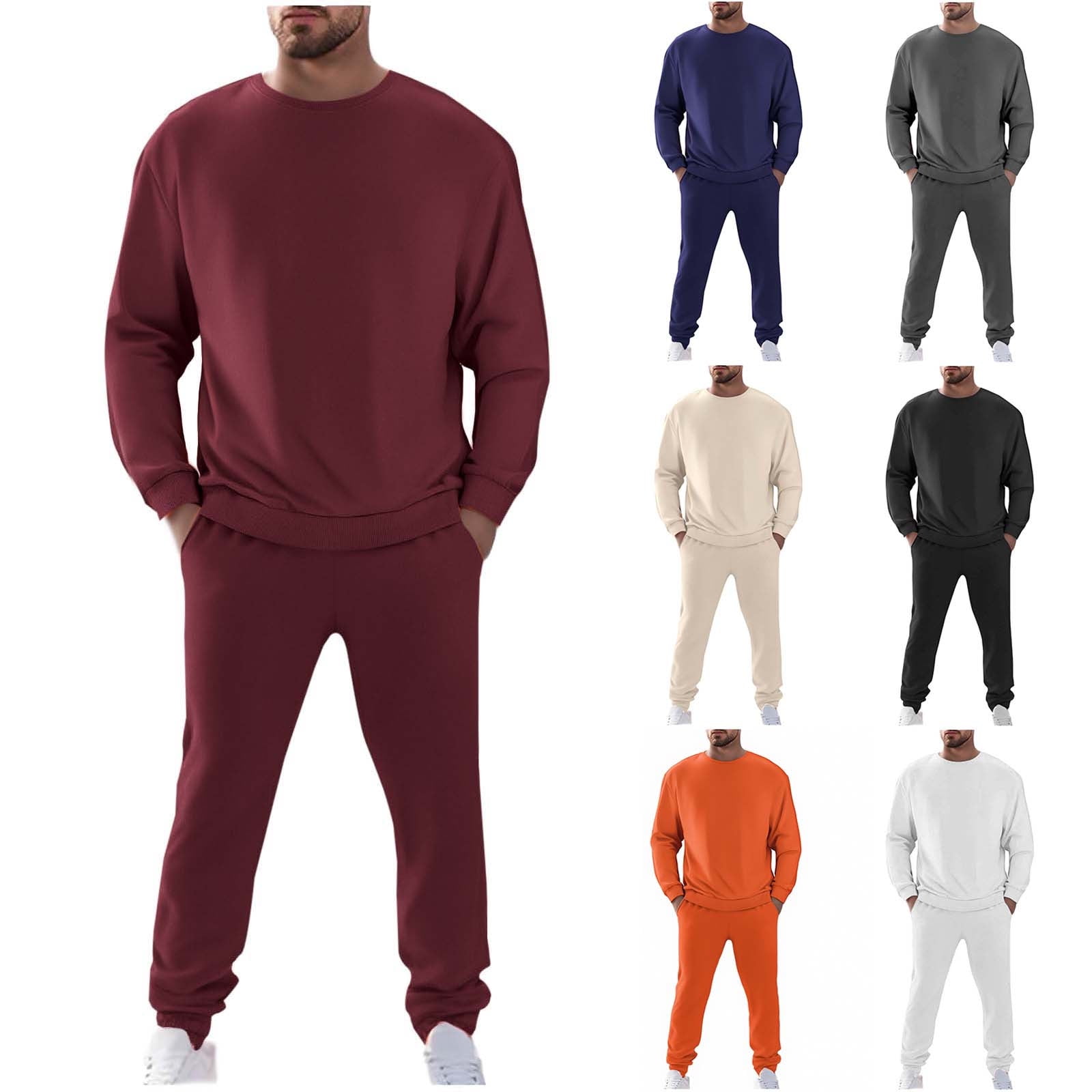 BiZtdJrK Men Solid Casual Sweatsuits Loose Fit Running Sport 2 Piece ...