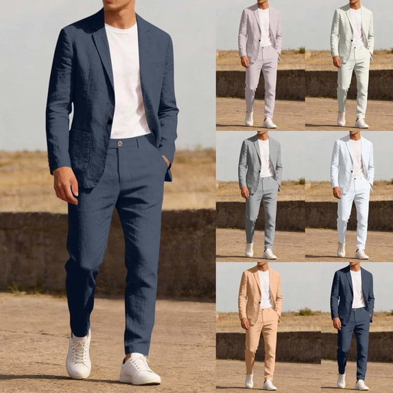 BiZtdJrK Men Suits 2 Piece Set Solid Color Long Sleeve Notch Lapel ...