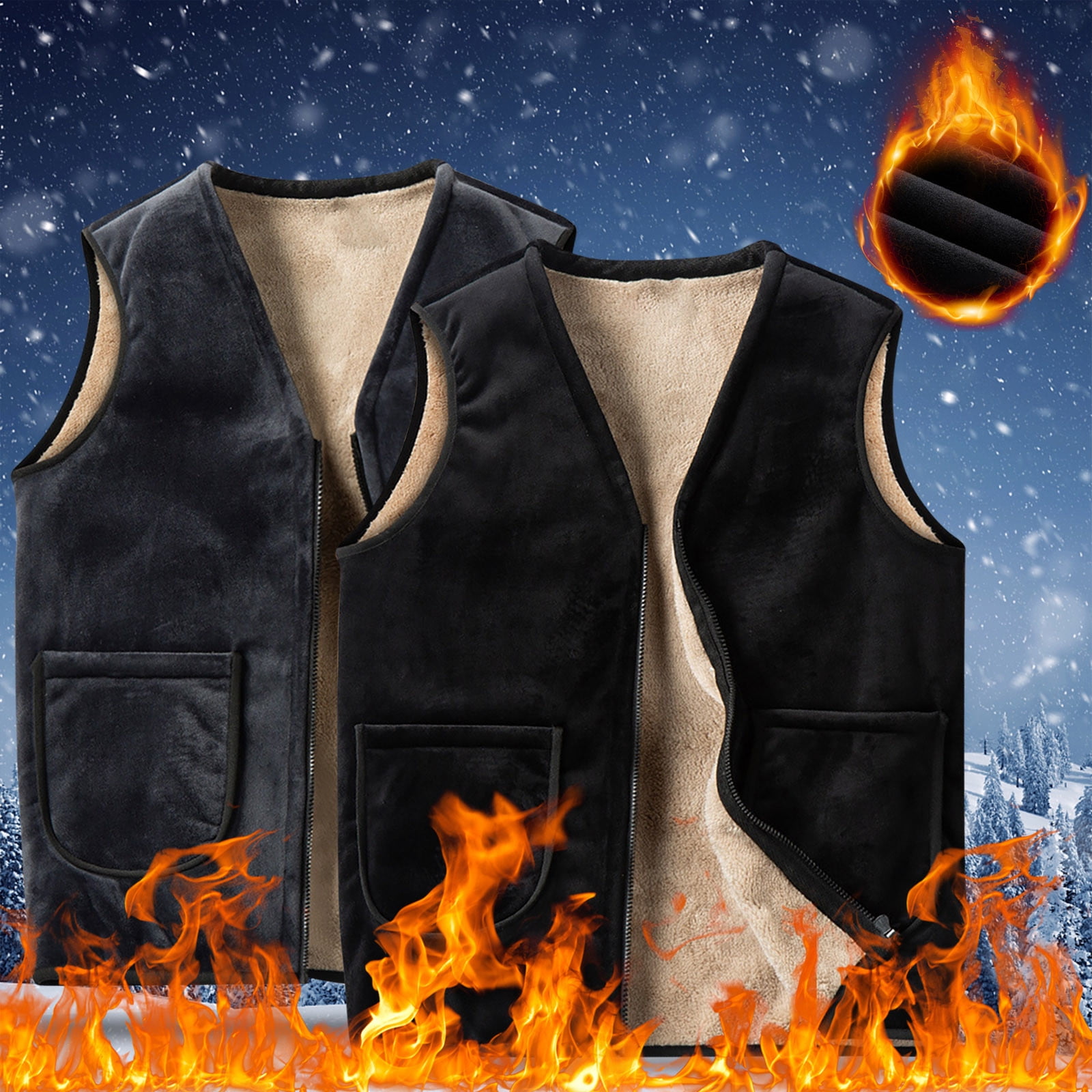 BiZtdJrK Men Winter Warm Vest Big and Tall Full Zip Windproof ...