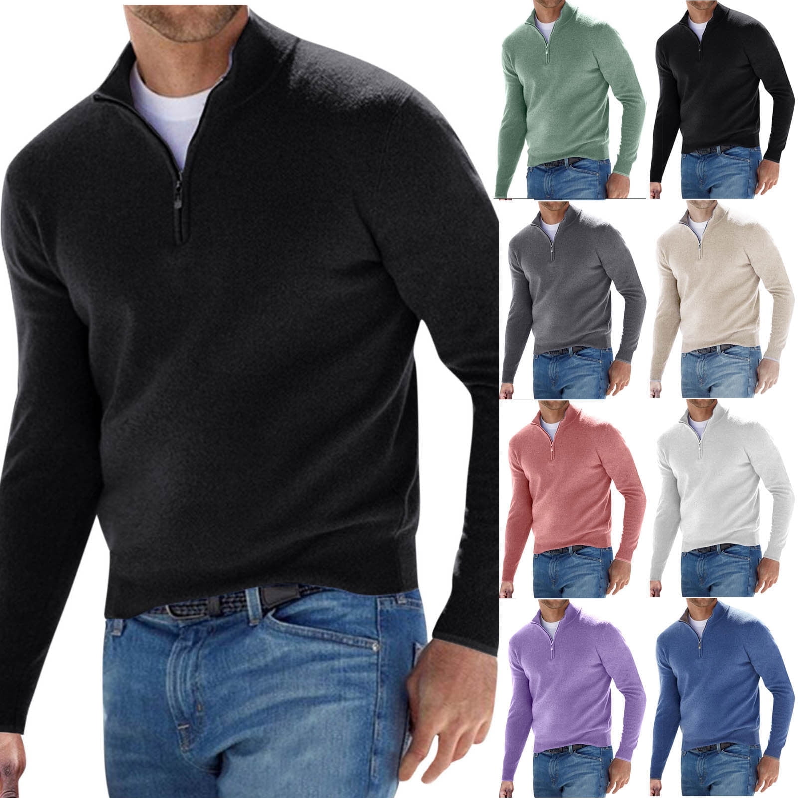 BiZtdJrK Men Workout Sweaters Casual Half Zip Polos Pullover Sweaters ...