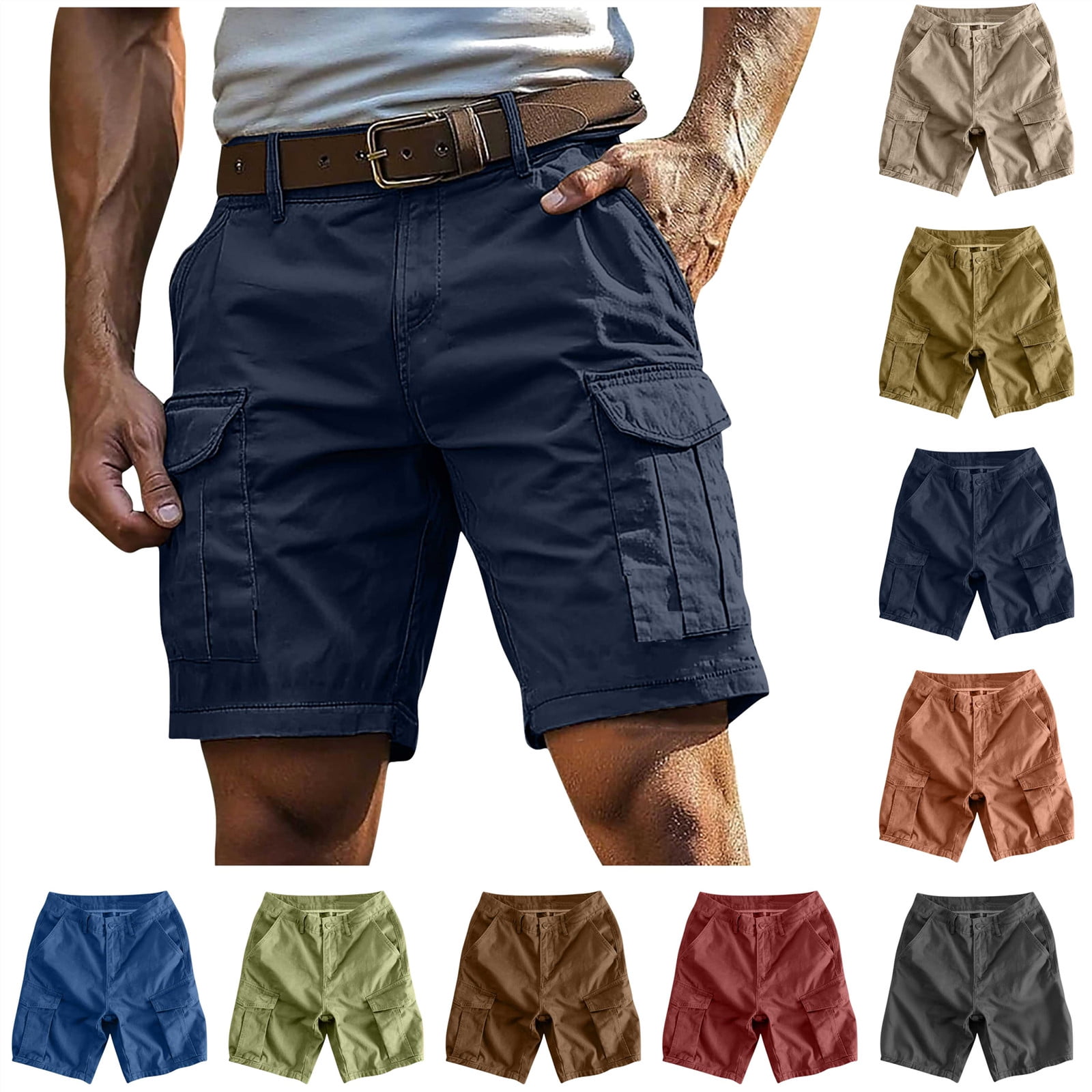 BiZtdJrK Men's 5 Inch Inseam Cargo Shorts Solid Color Casual Multi ...