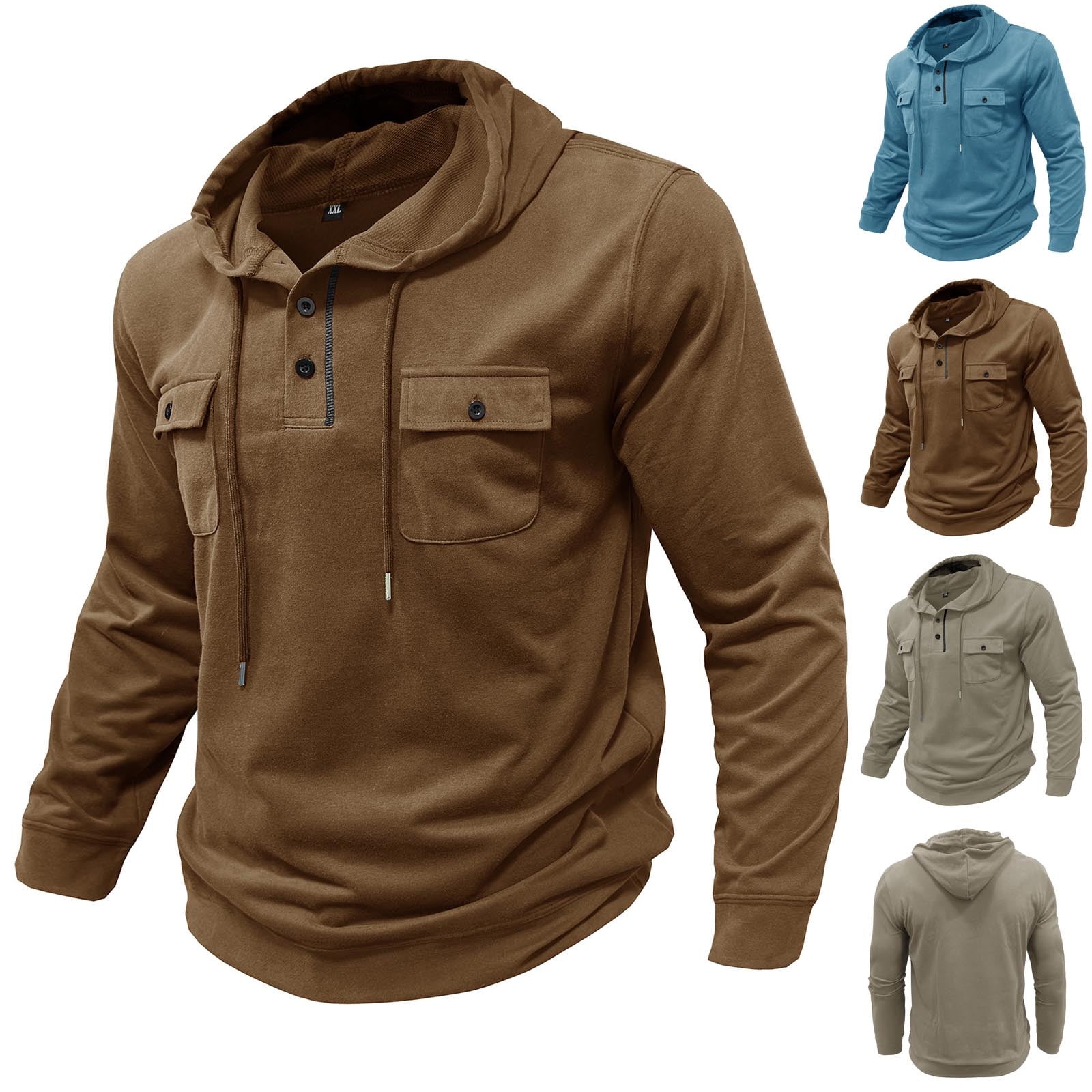 BiZtdJrK Men's Active Hoodies Quarter Button Vintage Tactical ...