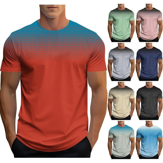 BiZtdJrK Men's Athletic Running T-Shirt Gradient Printed Short Sleeve ...