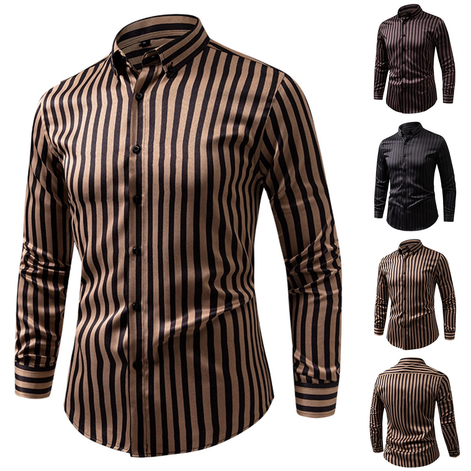 BiZtdJrK Men's Big and Tall Button Down Striped Shirts Casual Collared ...