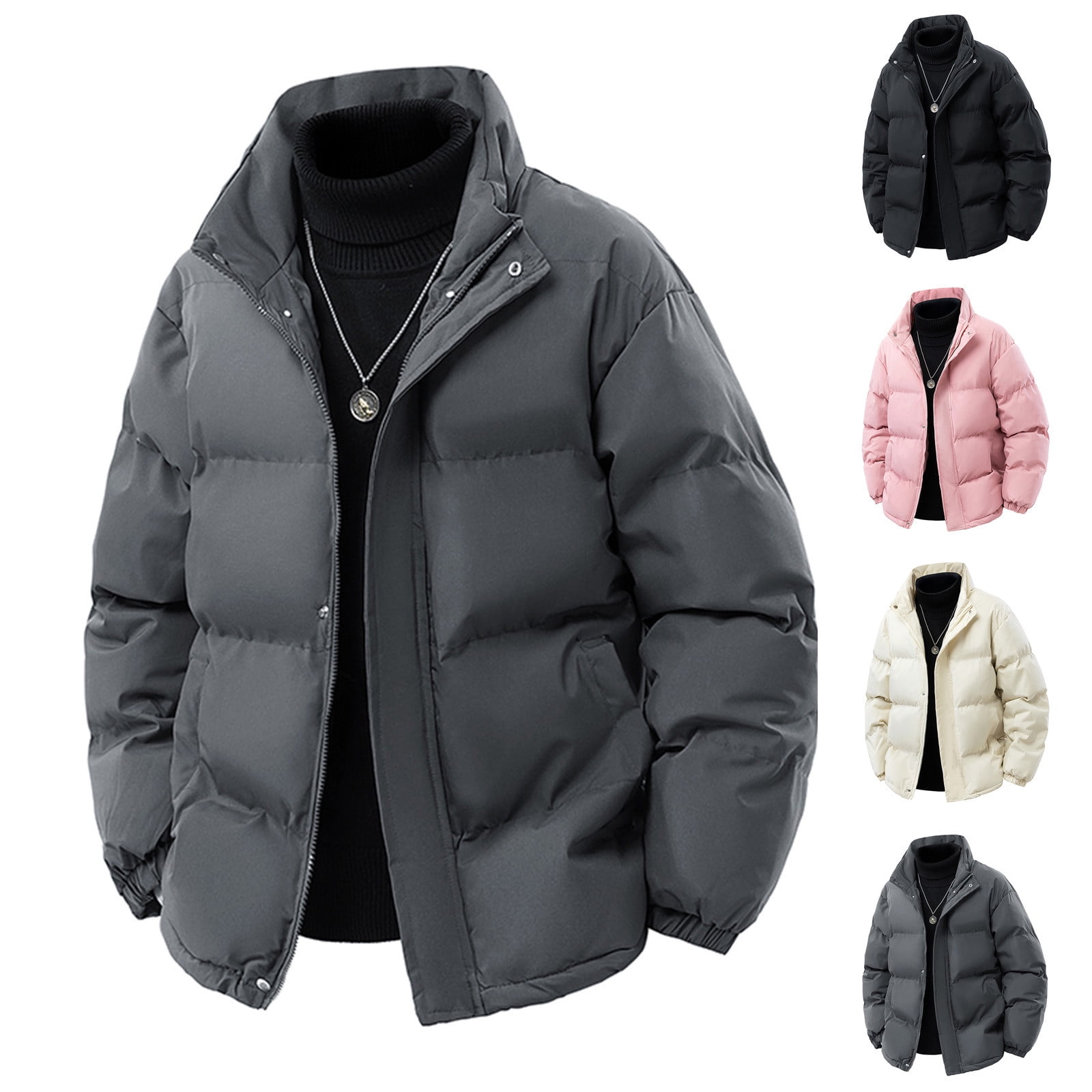 BiZtdJrK Men's Big and Tall Quilted Jackets Stand Collar Full Zip Long ...