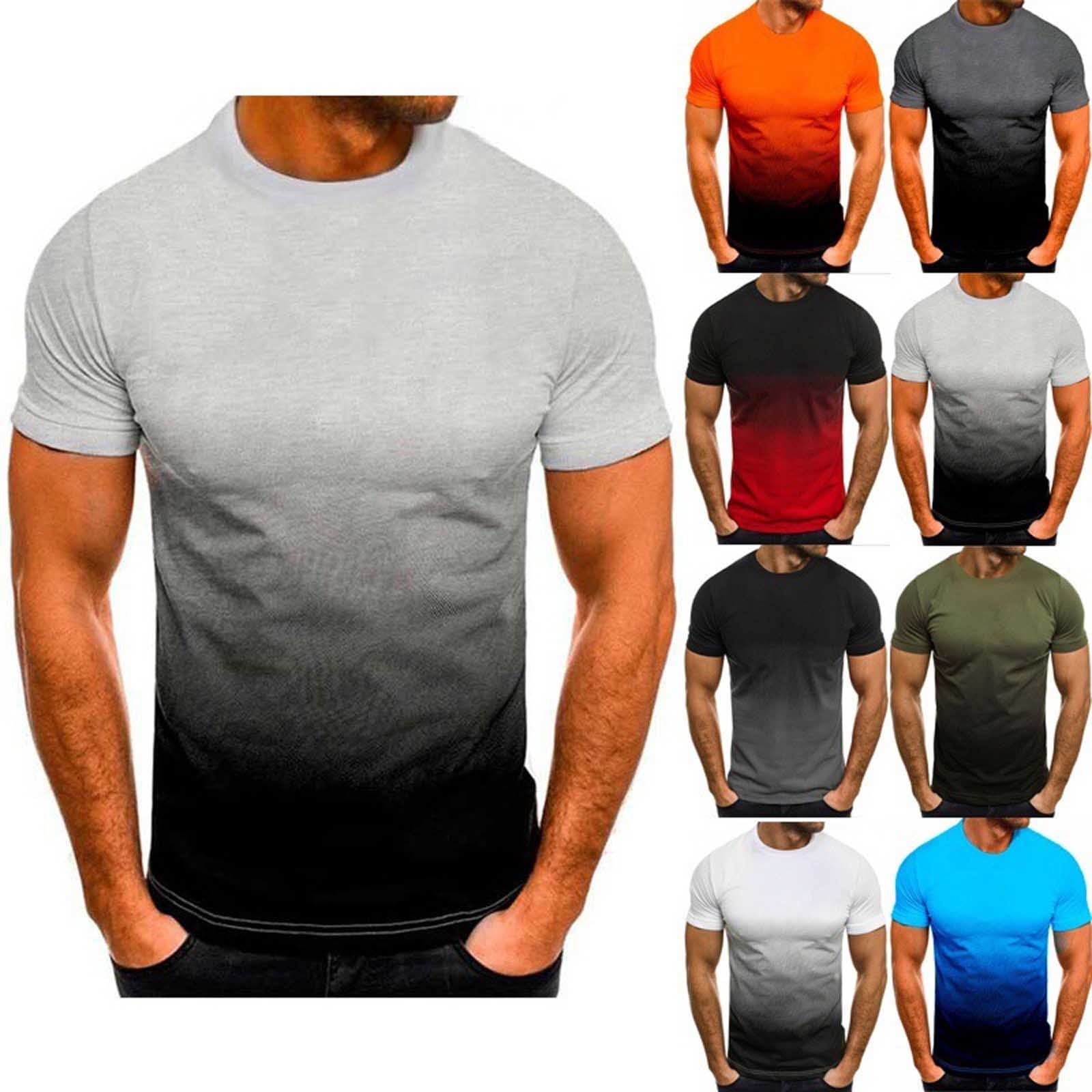 BiZtdJrK Men's Big and Tall Short Sleeve T Shirts Gradient Print Casual ...