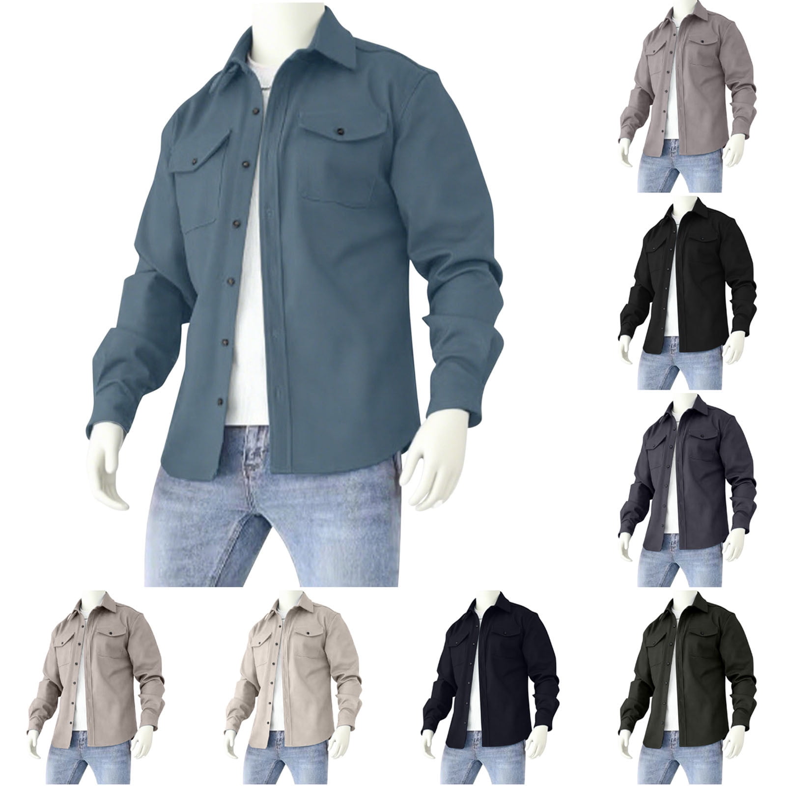 BiZtdJrK Men's Casual Shirt Shacket Long Sleeve Button Down Cargo ...