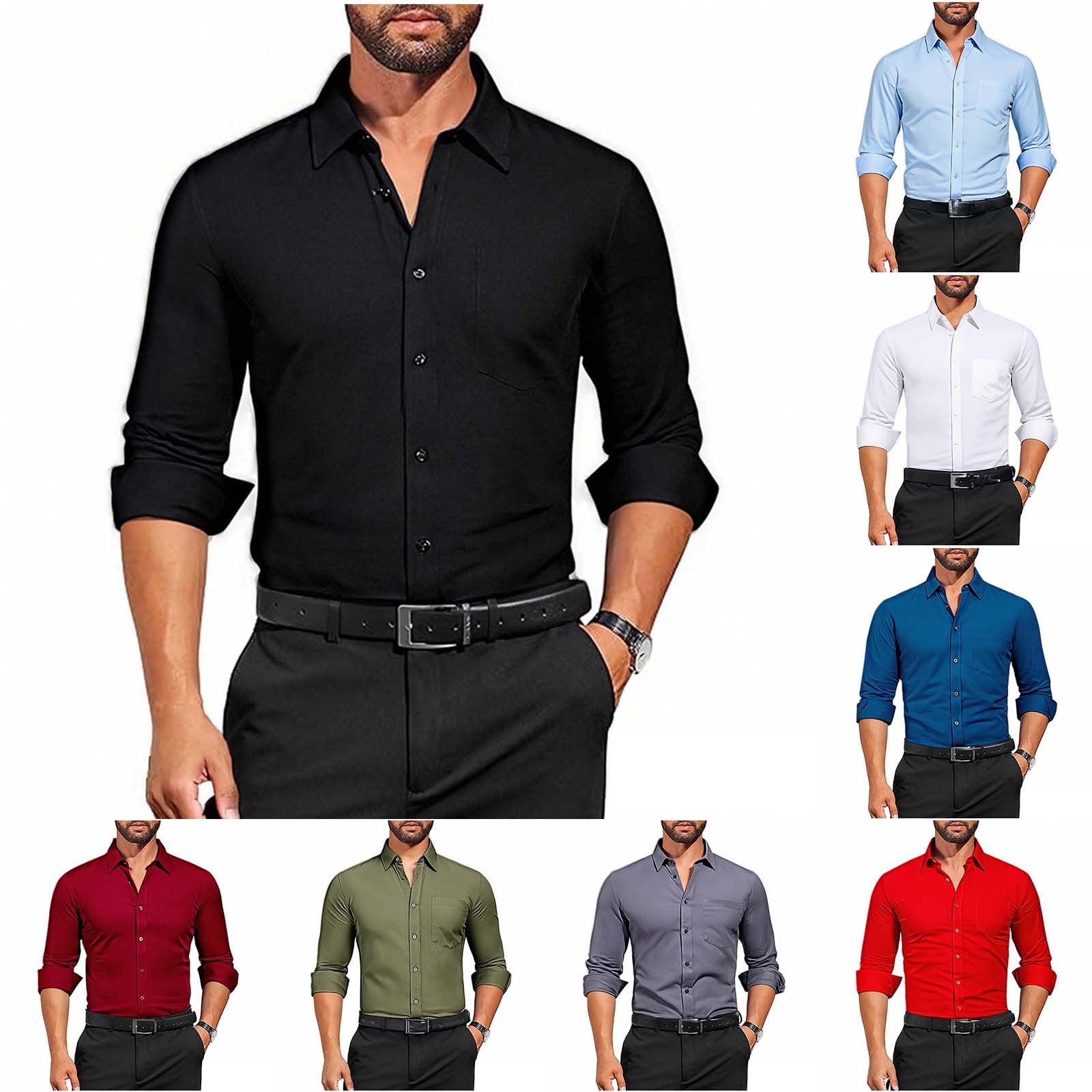 BiZtdJrK Men's Dress Shirts Wrinkle Free Long Sleeve Button Down ...