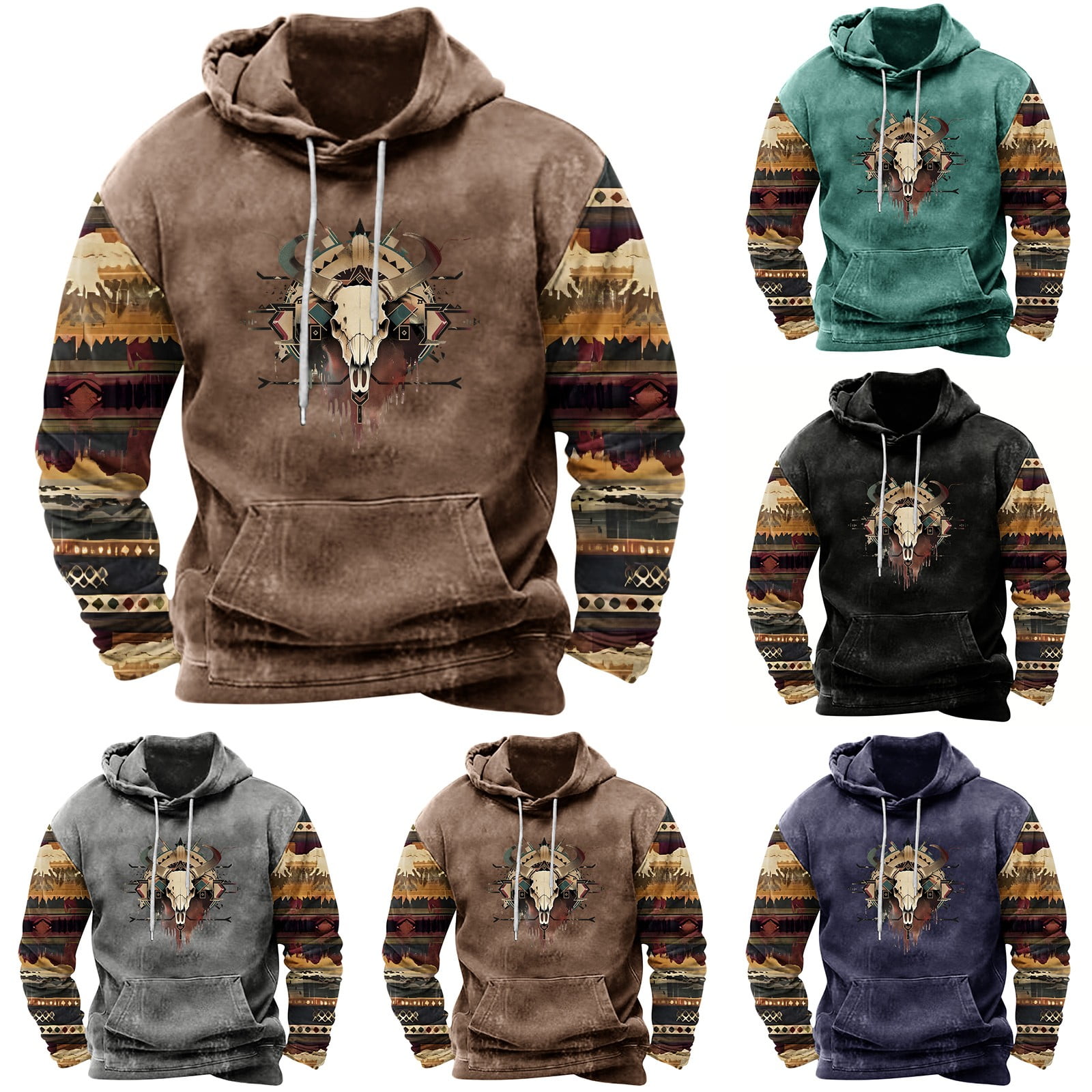 BiZtdJrK Men's Fashion Hoodies Vintage Tribal Ethnic Aztec Printed Long ...
