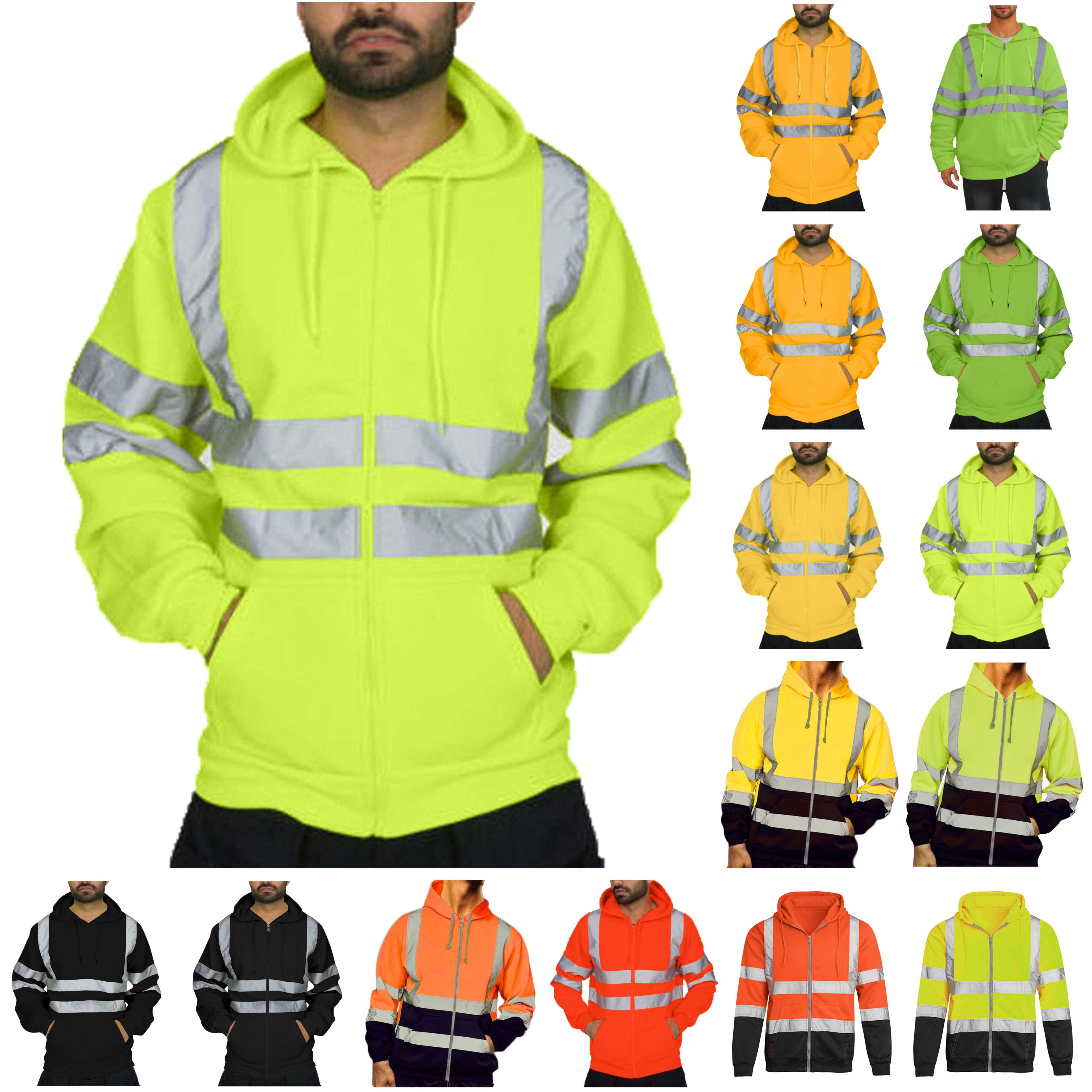 BiZtdJrK Men's High Visibility Sweatshirt Full Zip Hooded Jackets ...