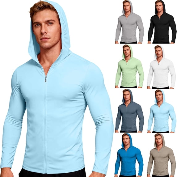 BiZtdJrK Men's Lightweight Full Zip Sun Hoodie Summer UPF 50+ Long ...