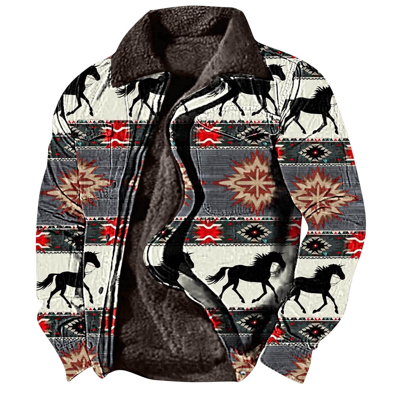 BiZtdJrK Men's Polar Fleece Jackets Western Aztec Vintage Print Jacket ...