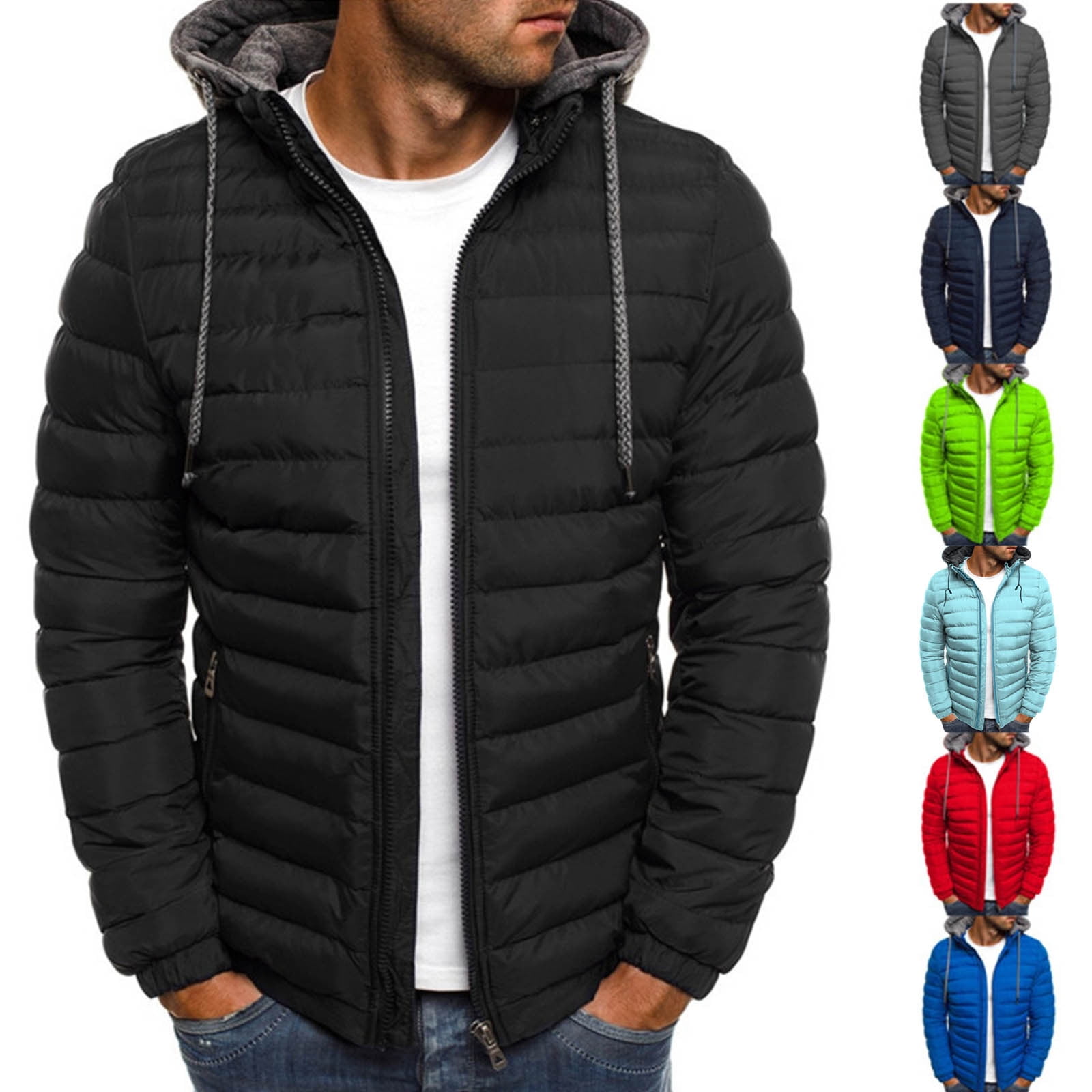 BiZtdJrK Men's Puffer Jacket Zip Up Long Sleeve Drawstring Hooded Down ...