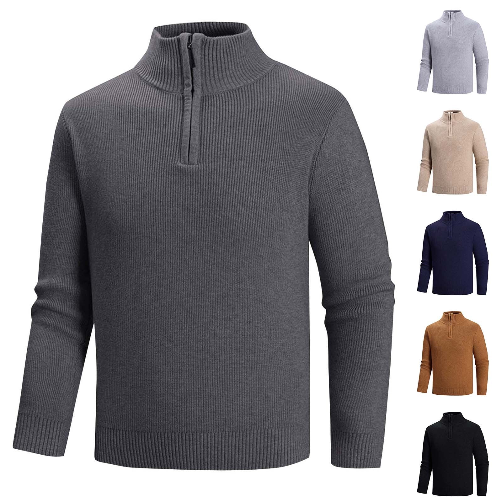 BiZtdJrK Men's Quarter Zip Up Long Sleeve Sweaters Solid Color Mock ...