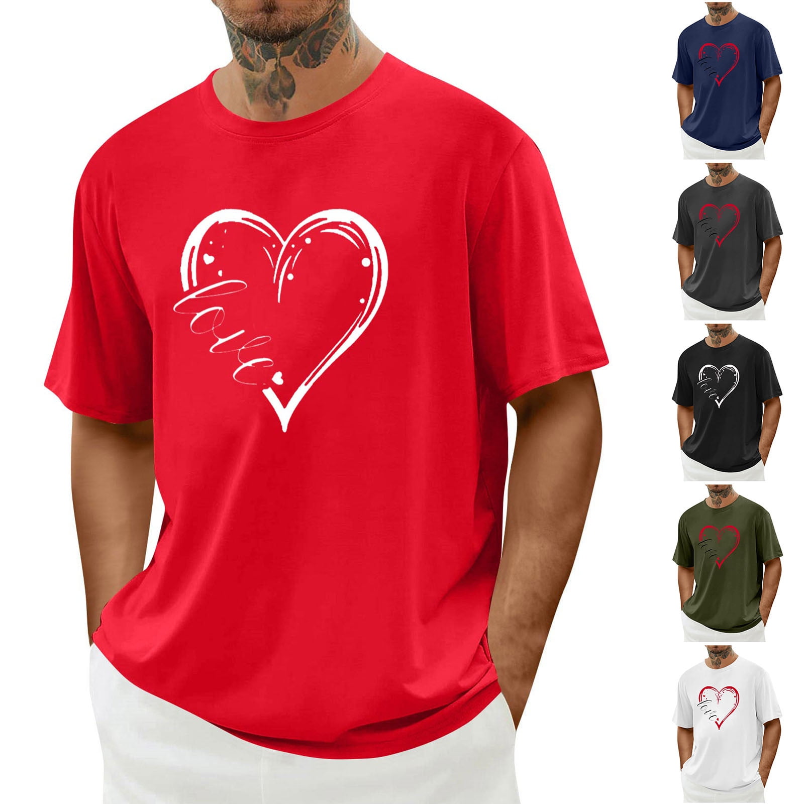 BiZtdJrK Men's Short Sleeve T-Shirts Fashion Heart Printed Graphic Tees ...