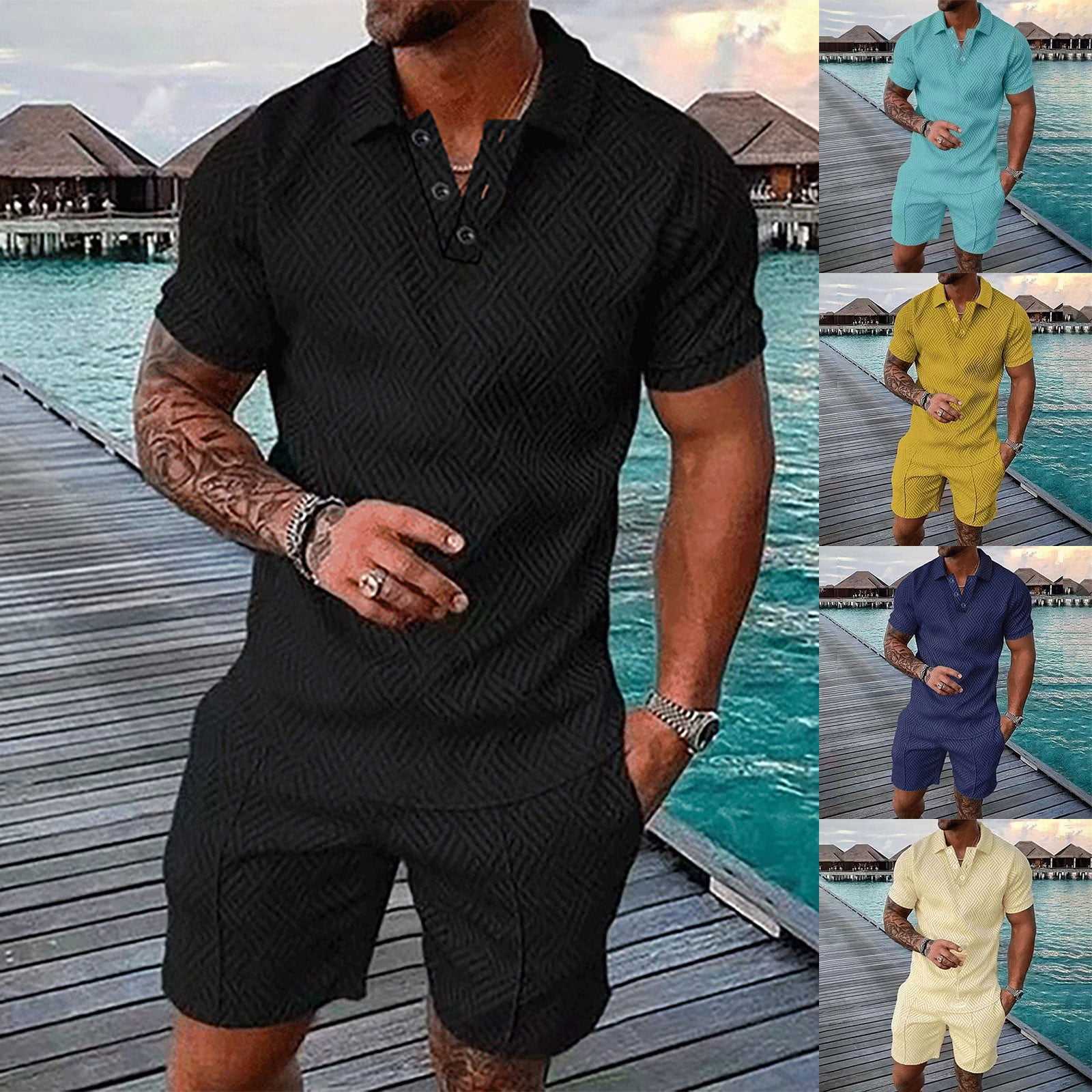 BiZtdJrK Men's Shorts Sets Solid Color Polos Shirts and Shorts Set Big ...