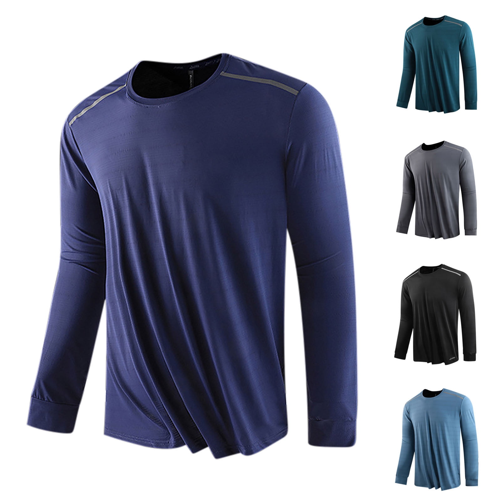 BiZtdJrK Men's Solid Color Round Neck Rash Guard Swim Fishing Sun Shirts Long Sleeve Sun ...