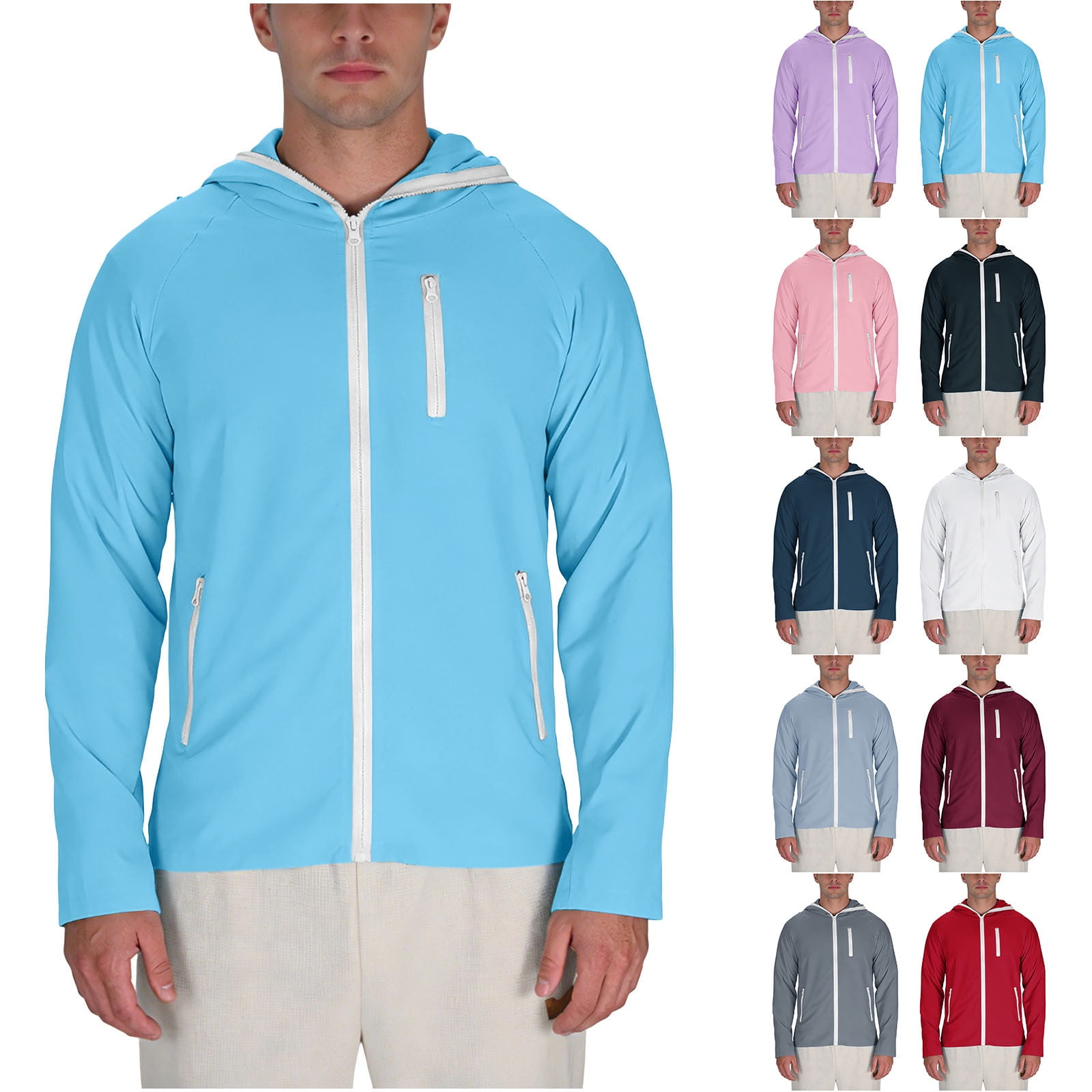 BiZtdJrK Men's Sun Hoodie Jackets UPF 50+ Rash Guard Long Sleeve UV ...