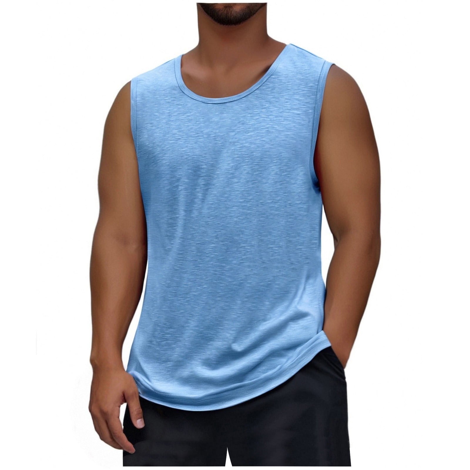BiZtdJrK Men's Tank Tops Cotton Moisture Wicking Sleeveless Shirt Solid ...