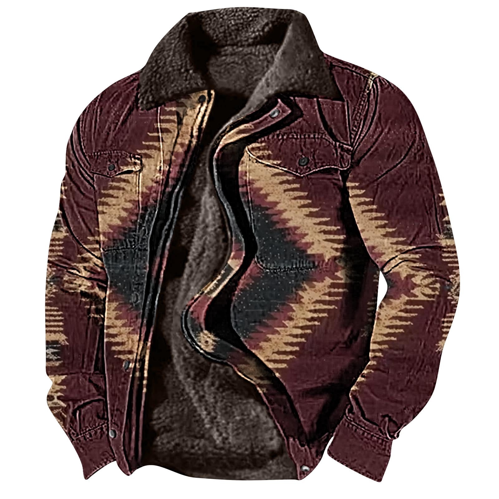 BiZtdJrK Men's Vintage Fleece Lined Jackets Western Aztec Ethnic Print ...
