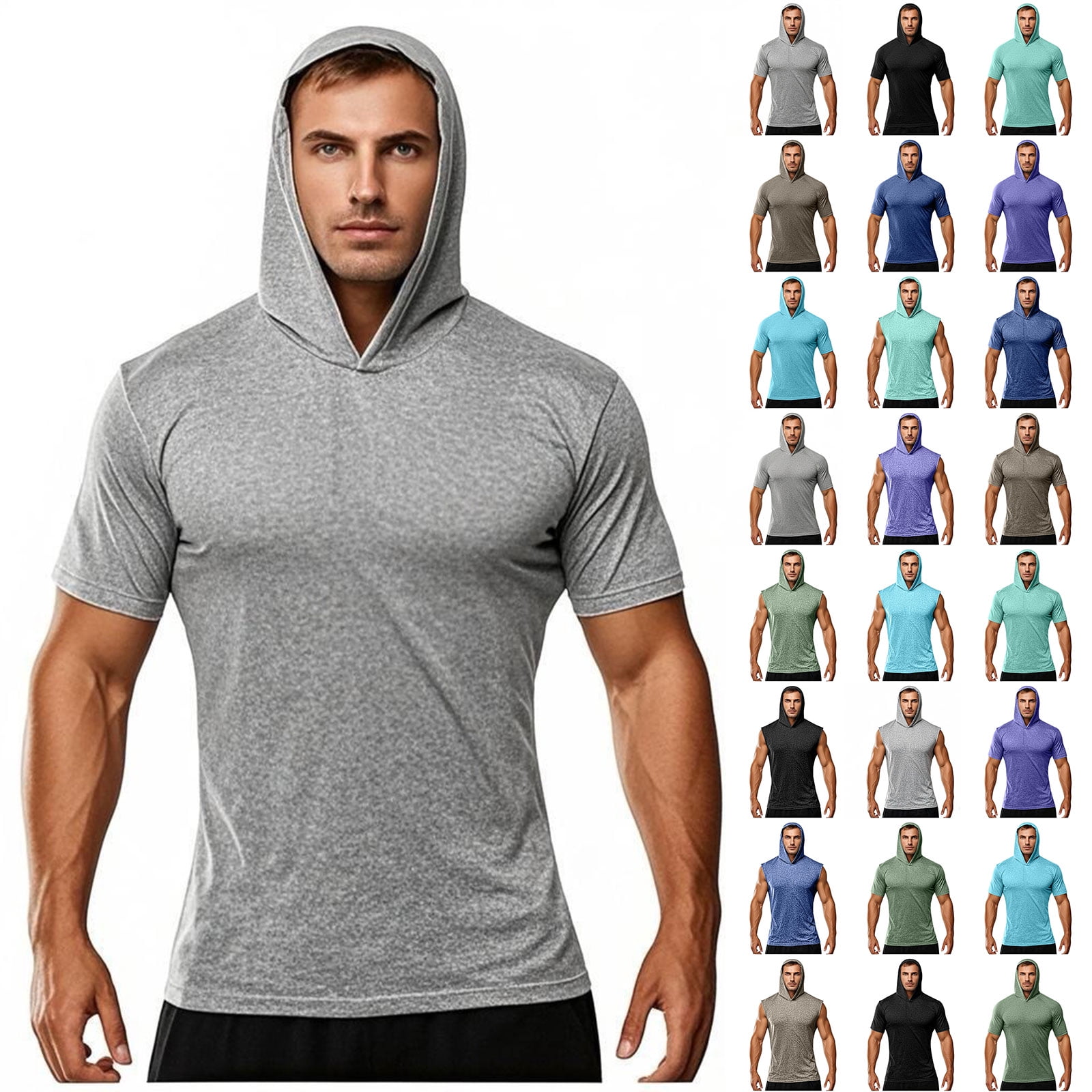 BiZtdJrK Men's Workout Hooded Tank Tops Bodybuilding Muscle Cut Off T Shirt Summer Sleeveless ...