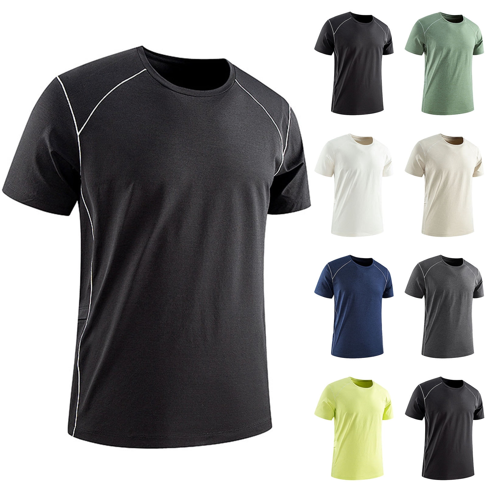 BiZtdJrK Men's Workout Shirts Round Neck Short Sleeve Running Athletic ...