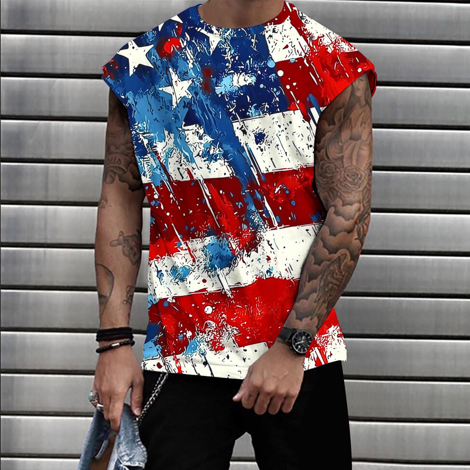 BiZtdJrK Mens American Flag Tank Tops Cap Sleeve Casual Patriotic ...