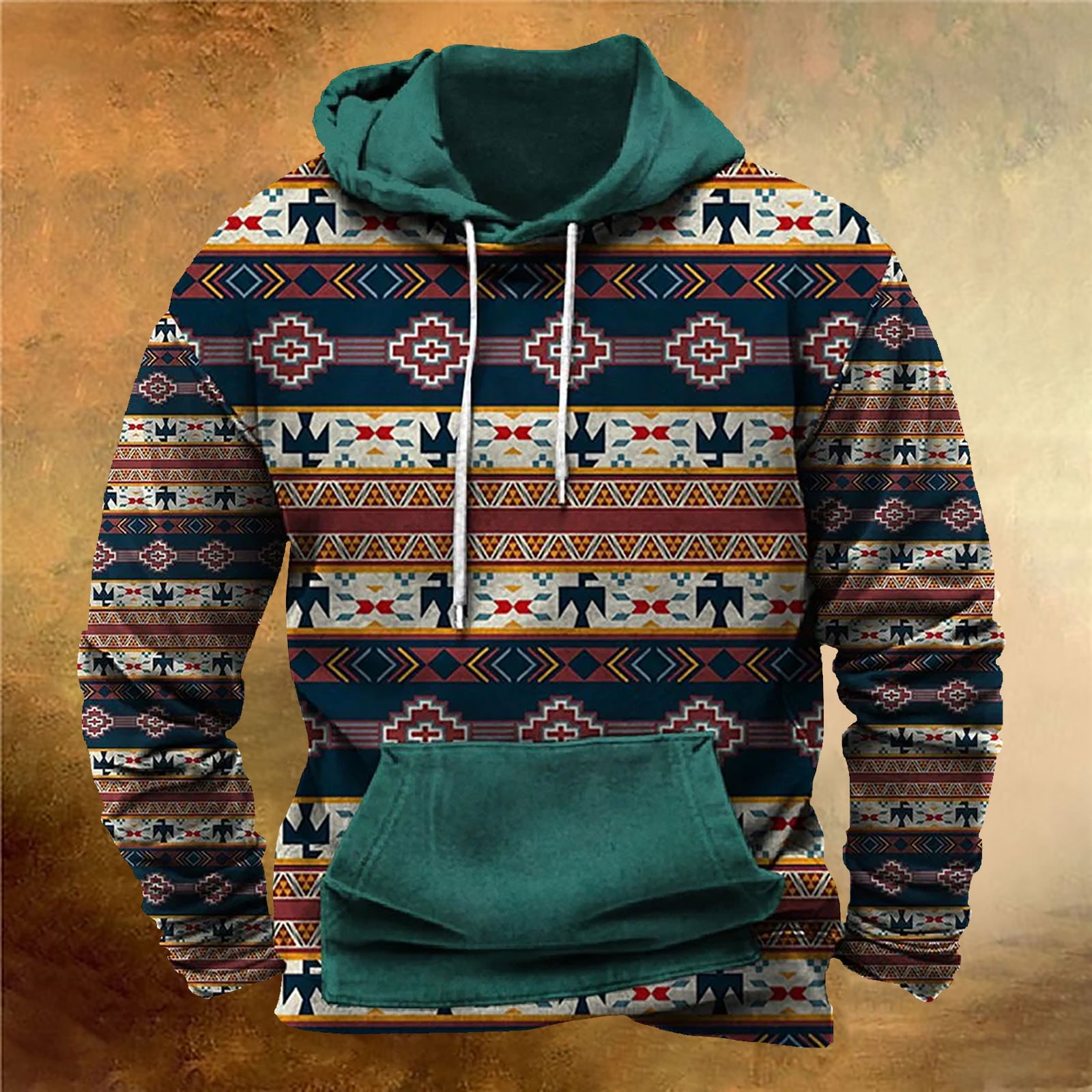 BiZtdJrK Mens Aztec Oversized Hoodie Tribal Ethnic Print Long Sleeve ...