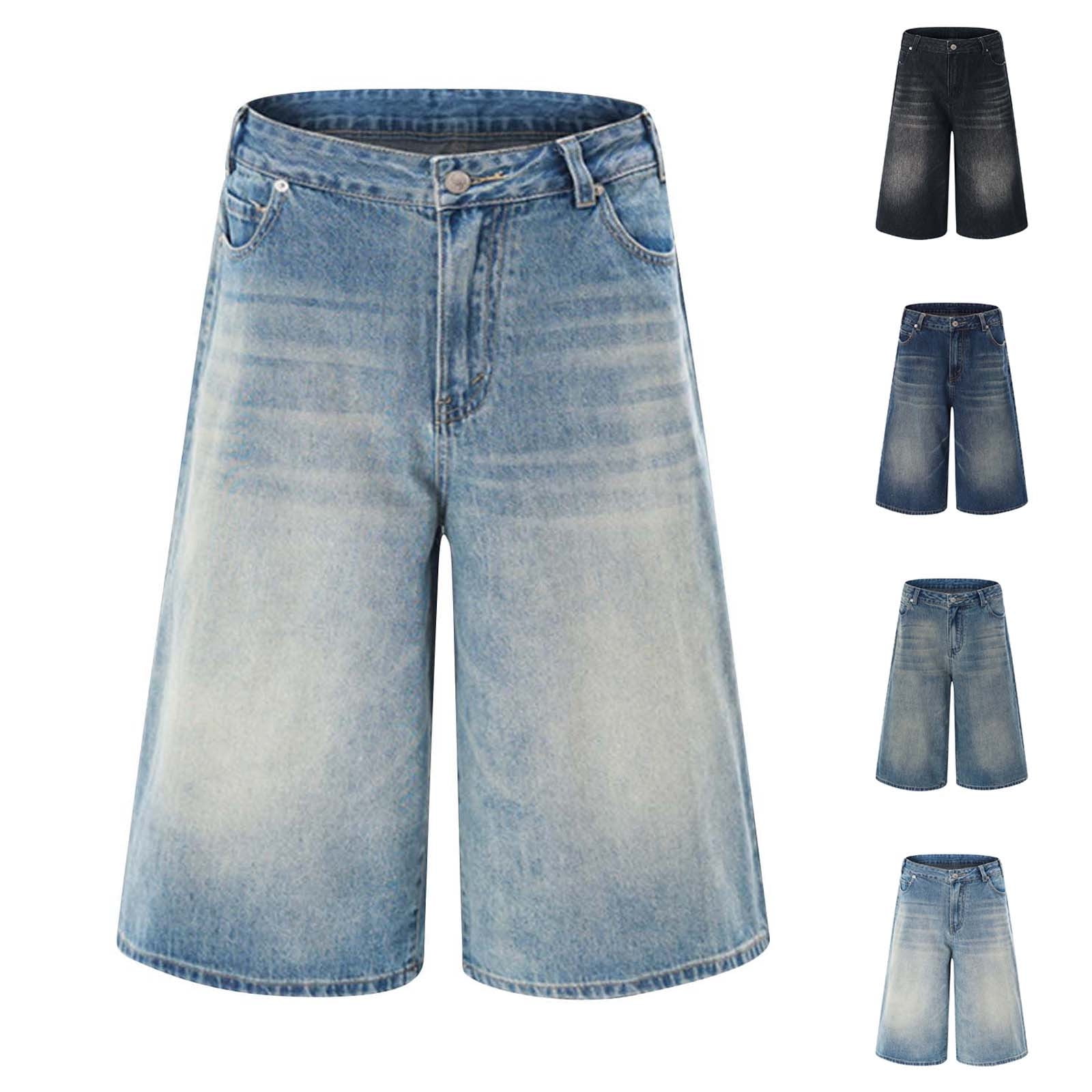 BiZtdJrK Mens Baggy Jean Shorts Below the Knee Wide Leg Denim Shorts ...