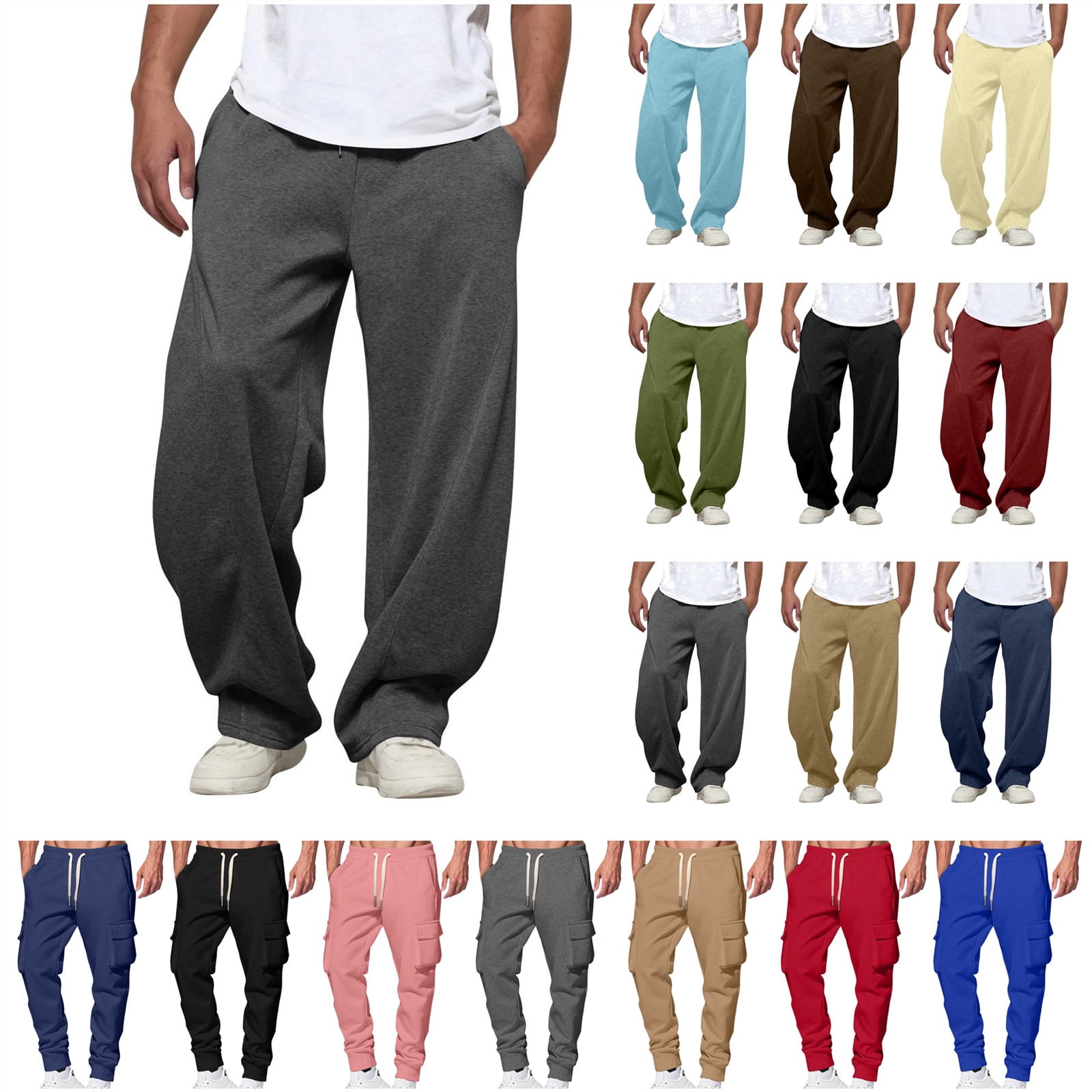 BiZtdJrK Joggers for Men Baggy Wide Leg Athletic Sweatpants Solid Color ...