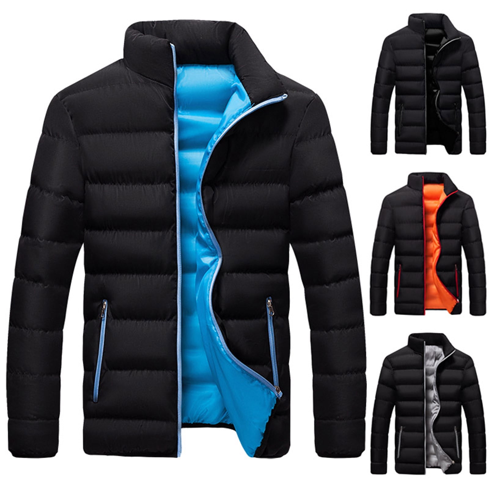 BiZtdJrK Mens Big and Tall Quilted Jacket Full Zip Stand Collar Long ...