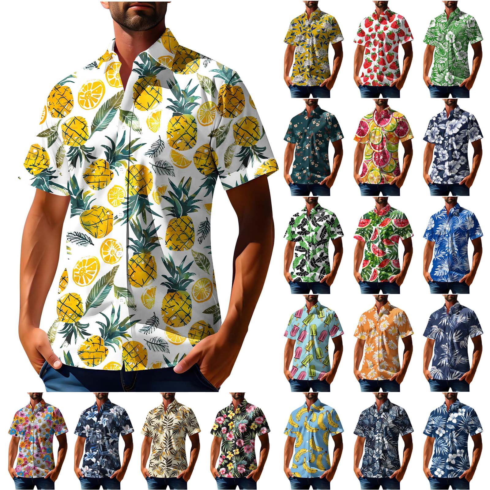 BiZtdJrK Mens Big and Tall Hawaiian Shirt Short Sleeve Tropical Aloha ...