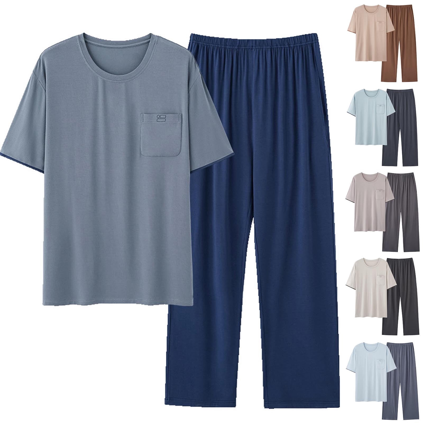 BiZtdJrK Mens Big and Tall Pajamas Sets Solid Casual Short Sleeve ...