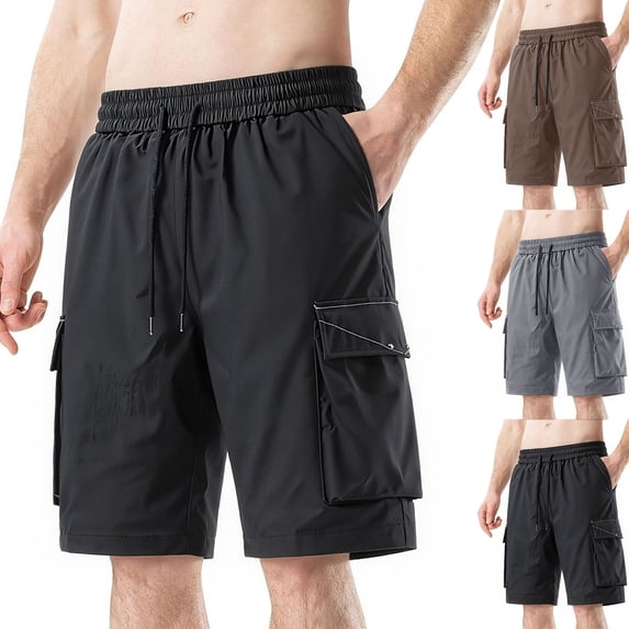 BiZtdJrK Gray Mens Cargo Shorts Knee Length Drawstring Elastic Waist ...