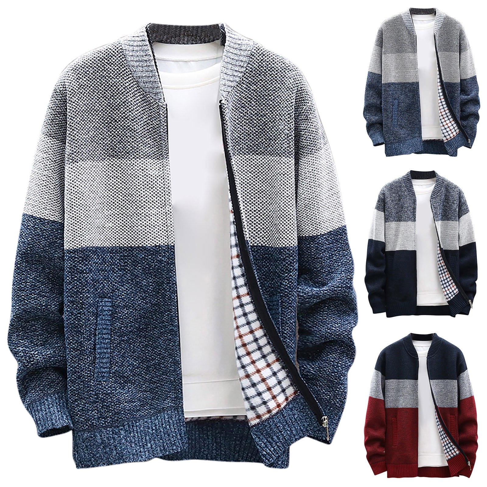 BiZtdJrK Mens Casual Full Zip Cardigan Sweaters Knitted Long Sleeve ...