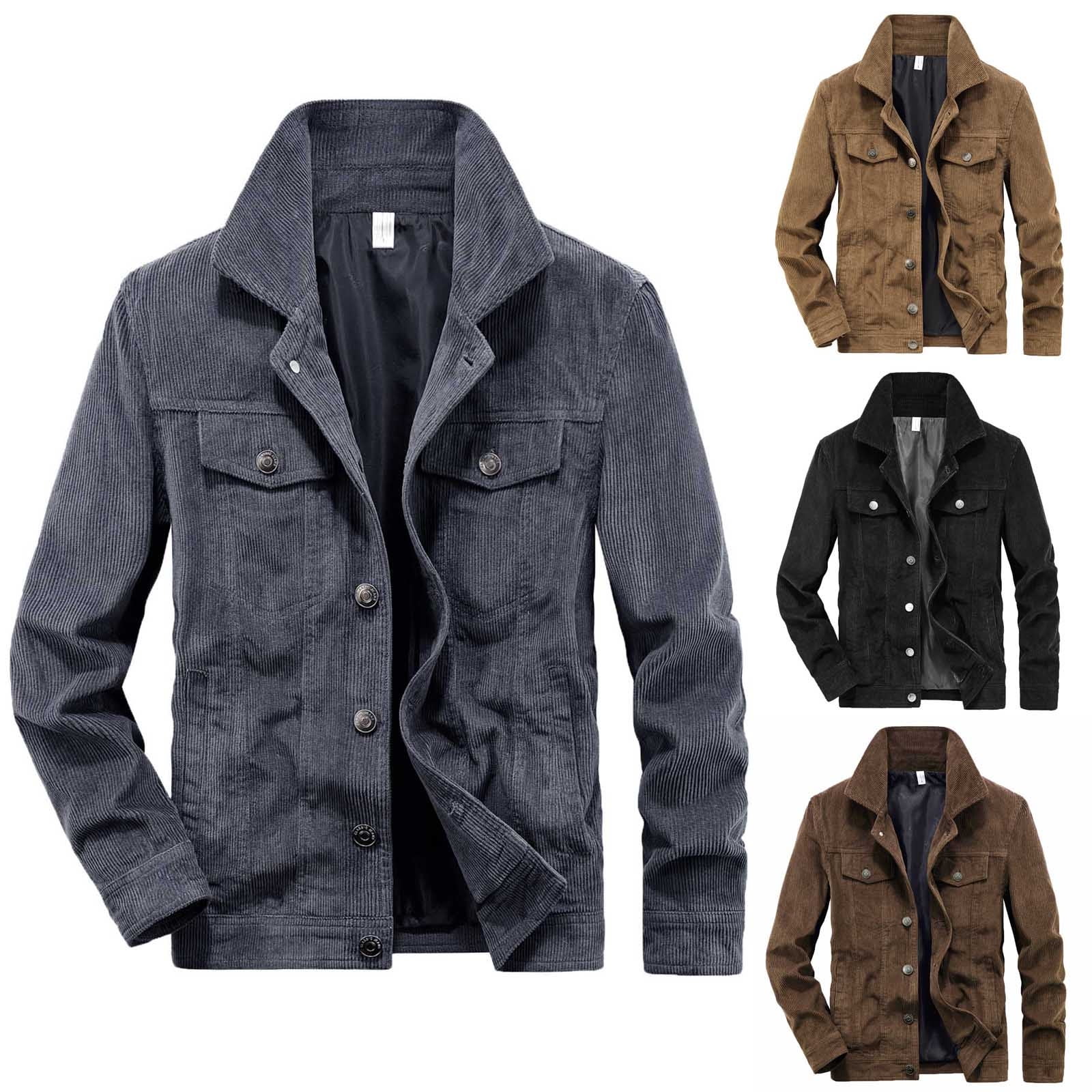 BiZtdJrK Mens Cotton Cargo Jacket Casual Button Down Long Sleeve ...