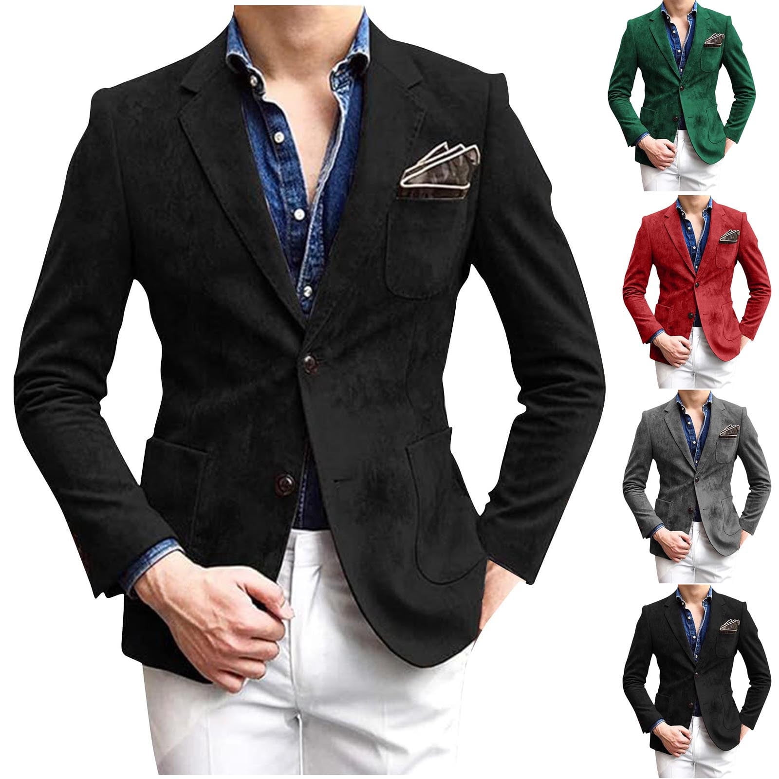 BiZtdJrK Mens Dress Jackets Suede Notched Lapel One Button Casual Sport Coats Wedding Prom Party ...