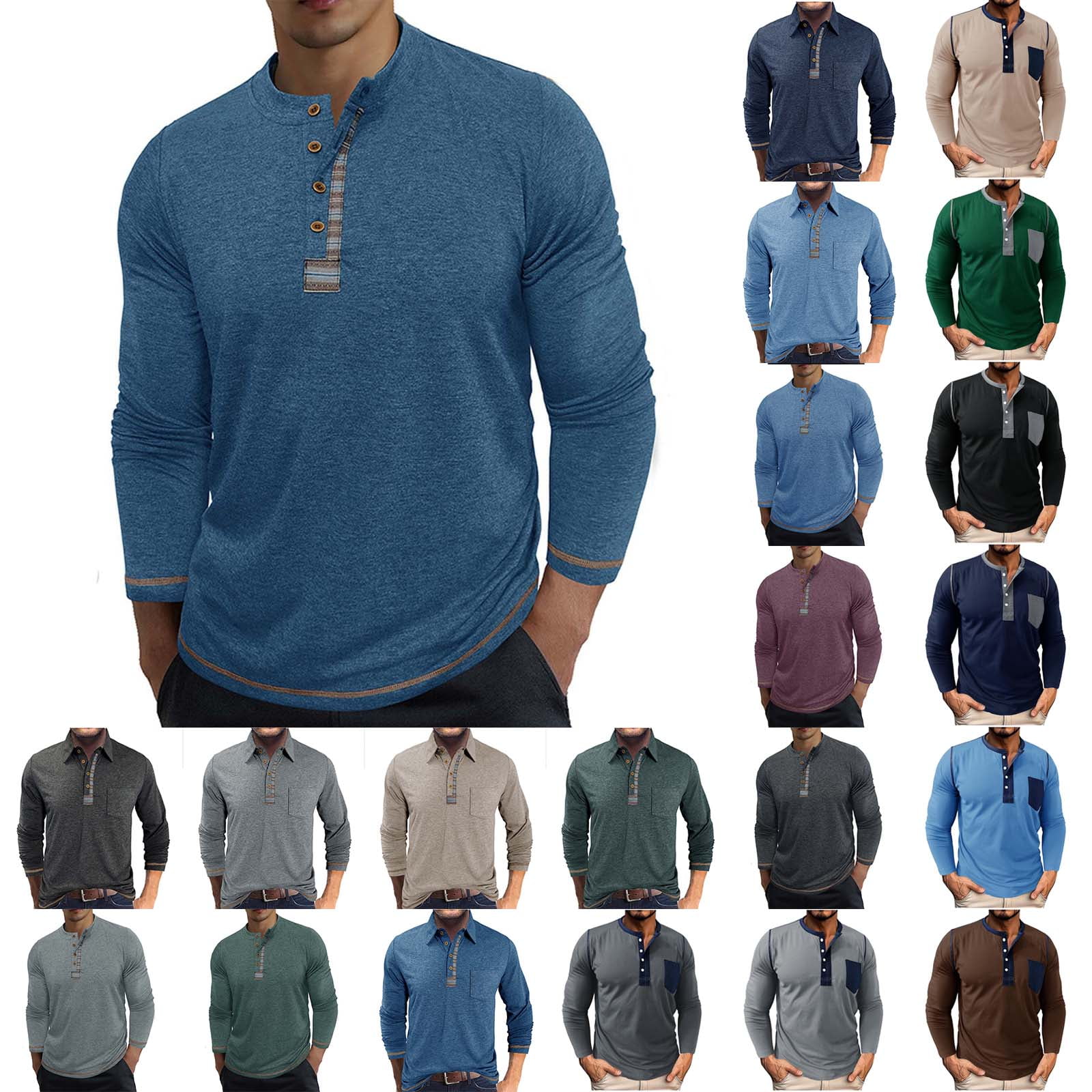 BiZtdJrK Mens Fall Winter Long Sleeve Polos Shirts Solid Casual Flip ...