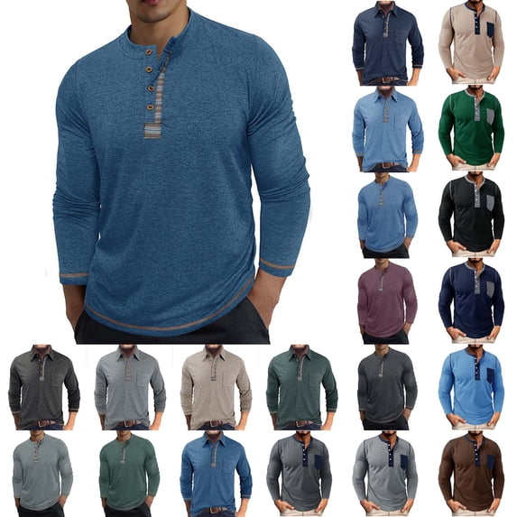 BiZtdJrK Mens Fall Winter Long Sleeve Polos Shirts Solid Casual Flip ...